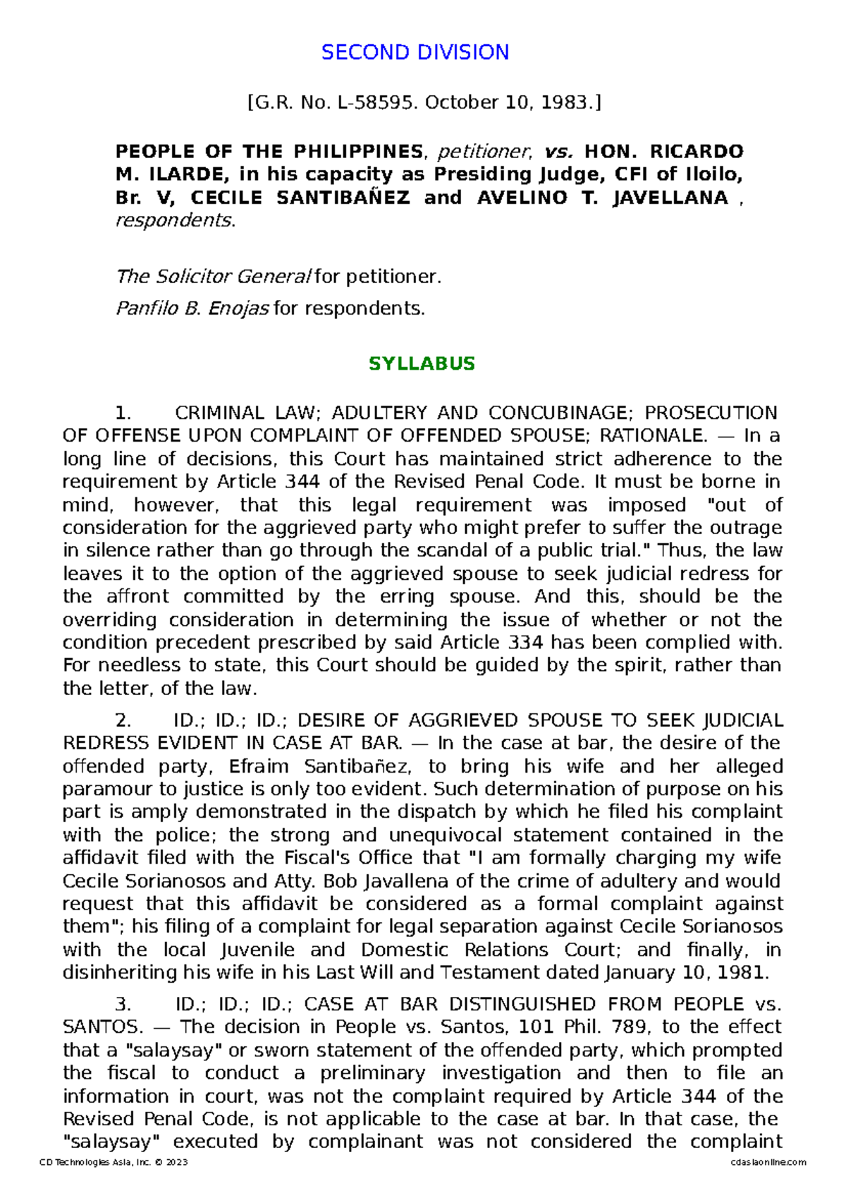 People v. Ilarde - SECOND DIVISION [G. No. L-58595. October 10, 1983 ...