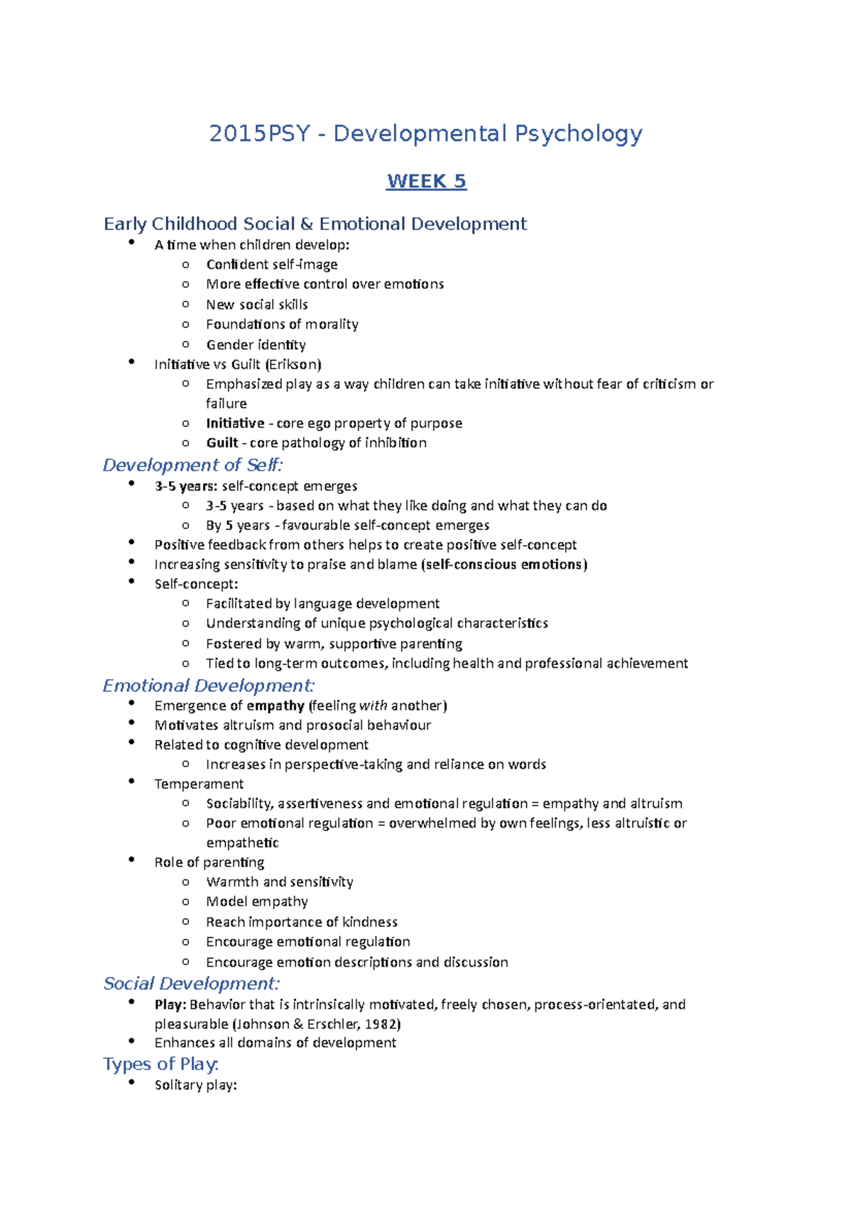 2015 PSY (WK 5) - Module & Lecture Notes - 2015PSY - Developmental ...