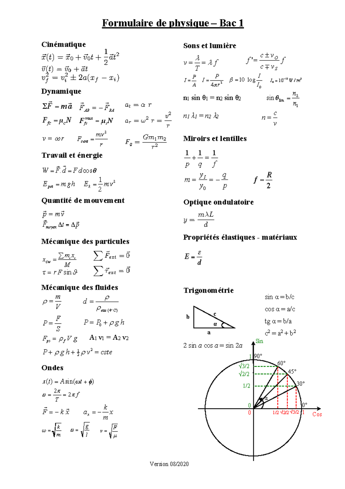 Formulaire bac1-2020 - formules - Formulaire de physique – Bac 1 ...