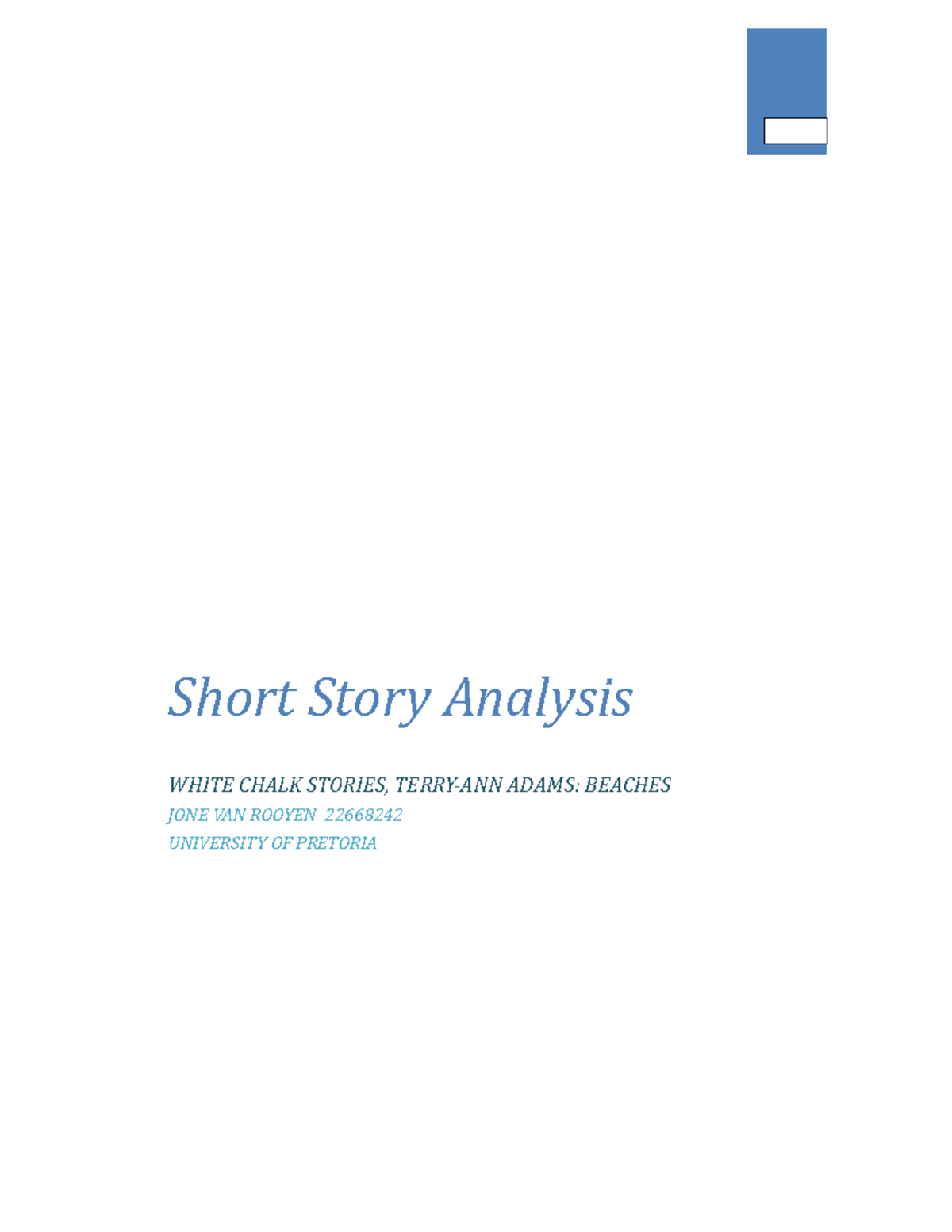 Short Story Terry-Ann Adams Beaches Jone van Rooyen 22668242 - Short ...