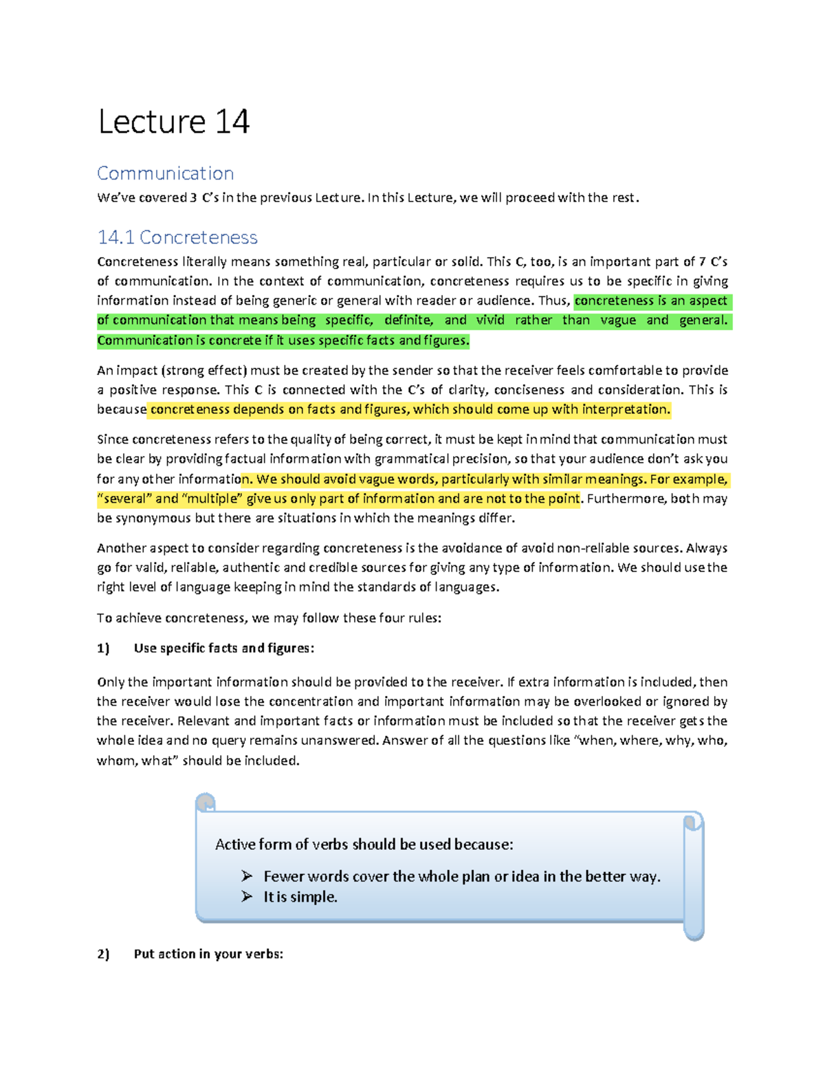 Hum102 Handouts Lecture 14 Lecture 14 Communication We Ve Covered 3 C S In The Previous