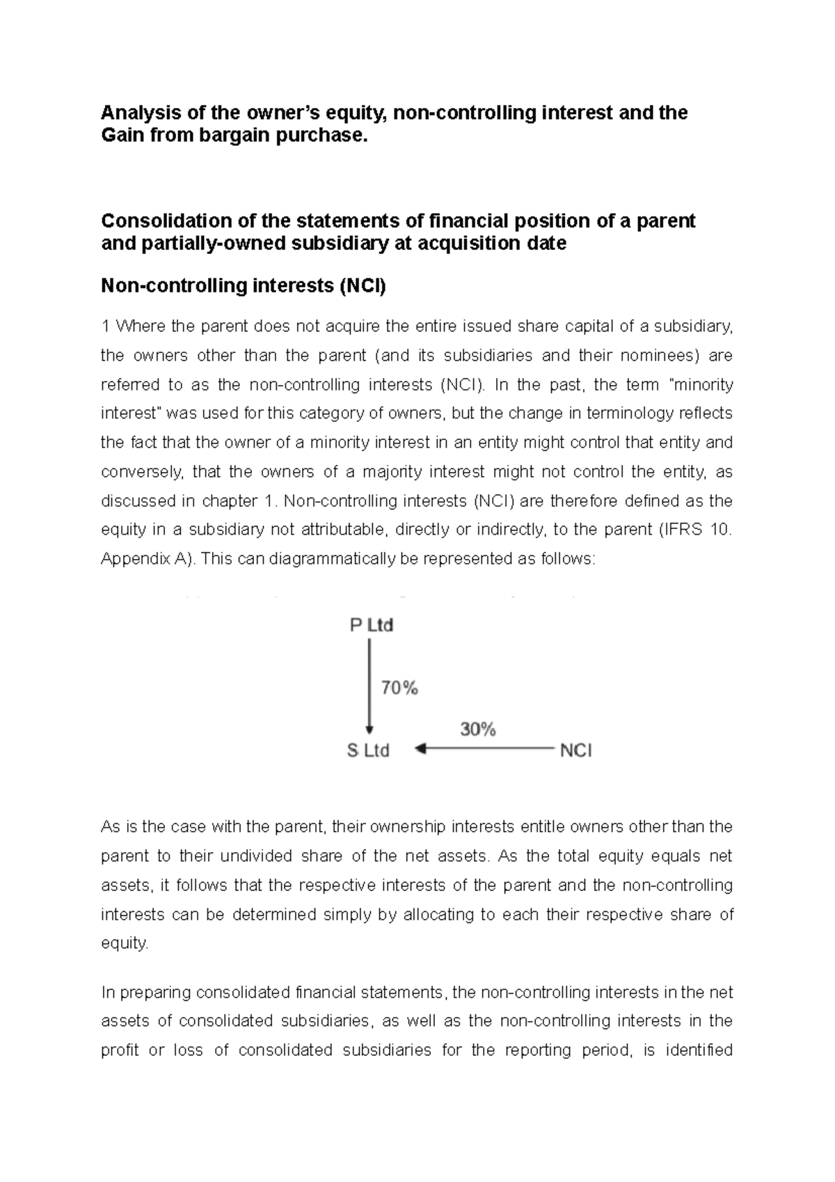 Week 9; Analysis of the owners equity NCI - Analysis of the owner’s ...