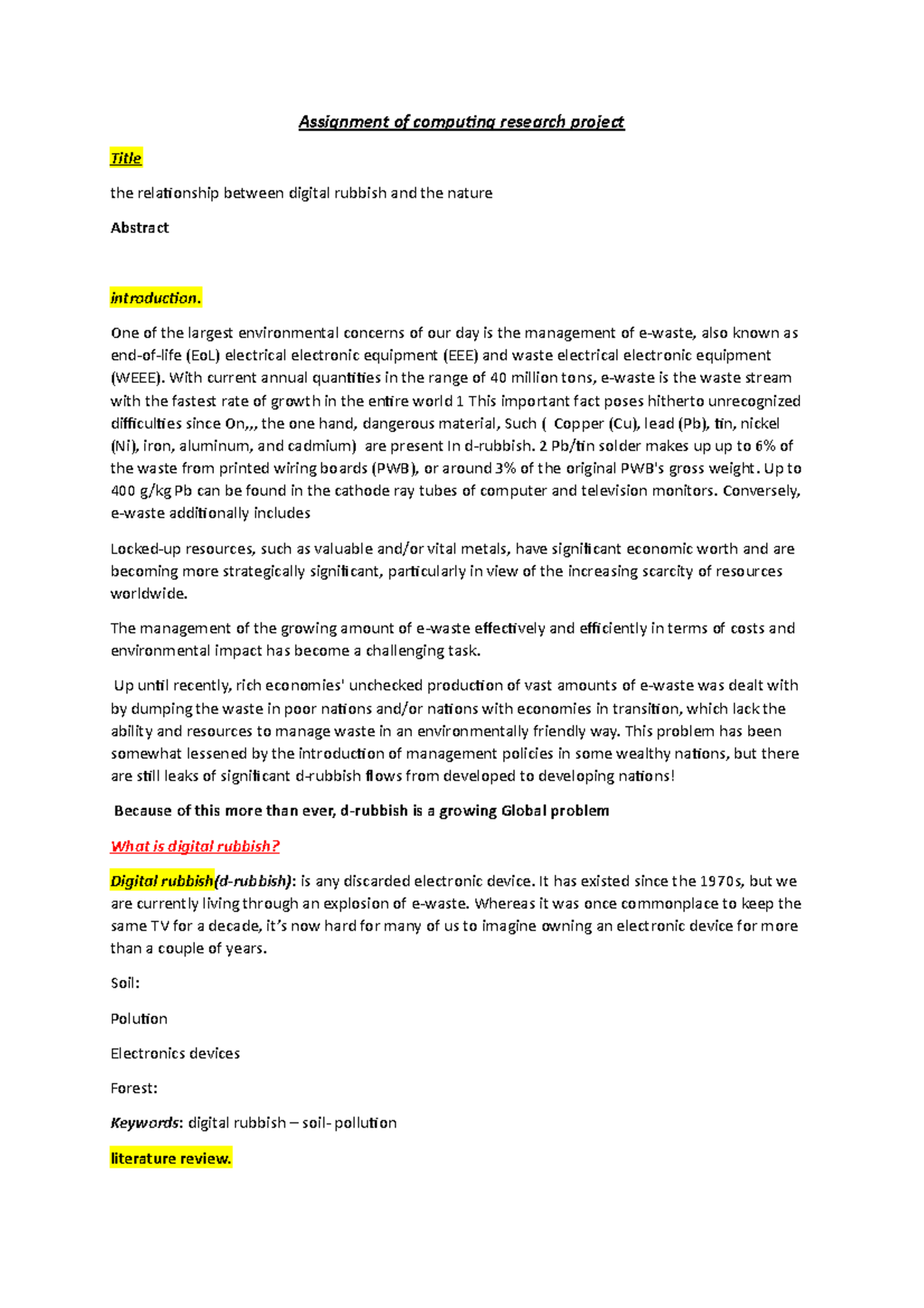 Assignment Of Computing Research Project Assignment Of Computing