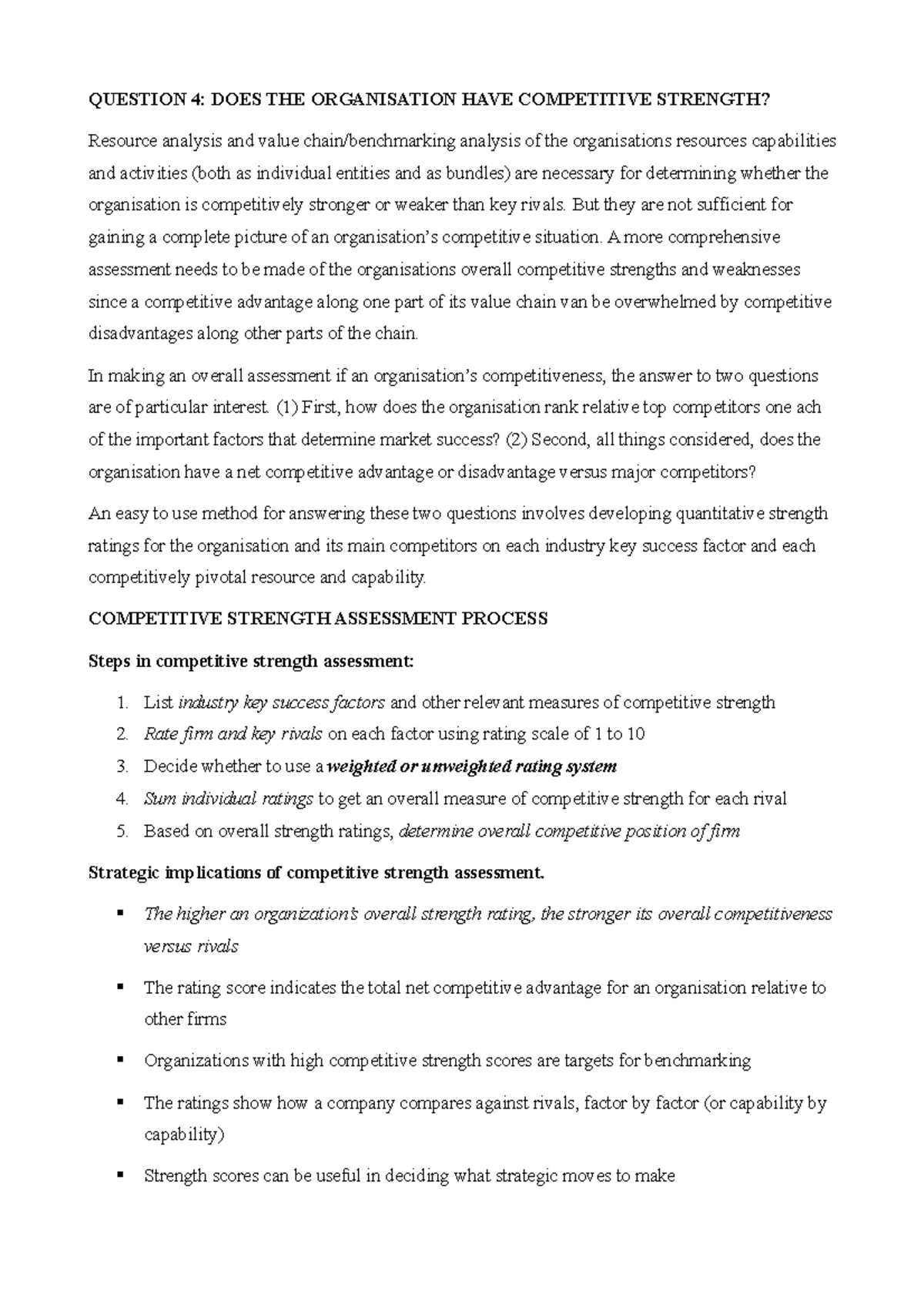 Q4 - Competitive strenght assessment - QUESTION 4: DOES THE ...