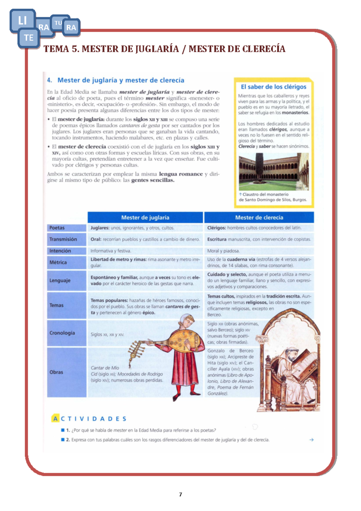 Mester de juglaría y clerecía - Język hiszpański - 7 RA LI TU TE RA ...