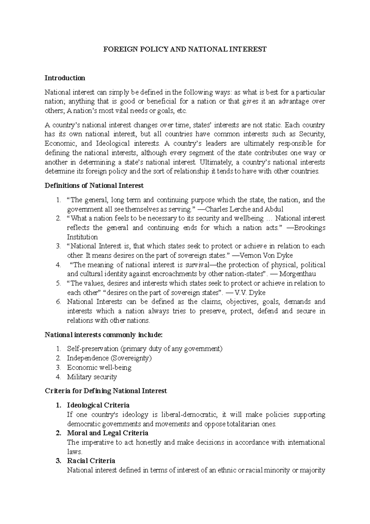 Foreign Policy AND National Interest - FOREIGN POLICY AND NATIONAL ...