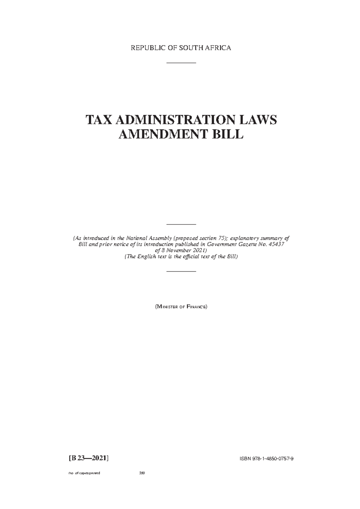 [B23-2021] (Tax Administration Laws) - REPUBLIC OF SOUTH AFRICA TAX ...