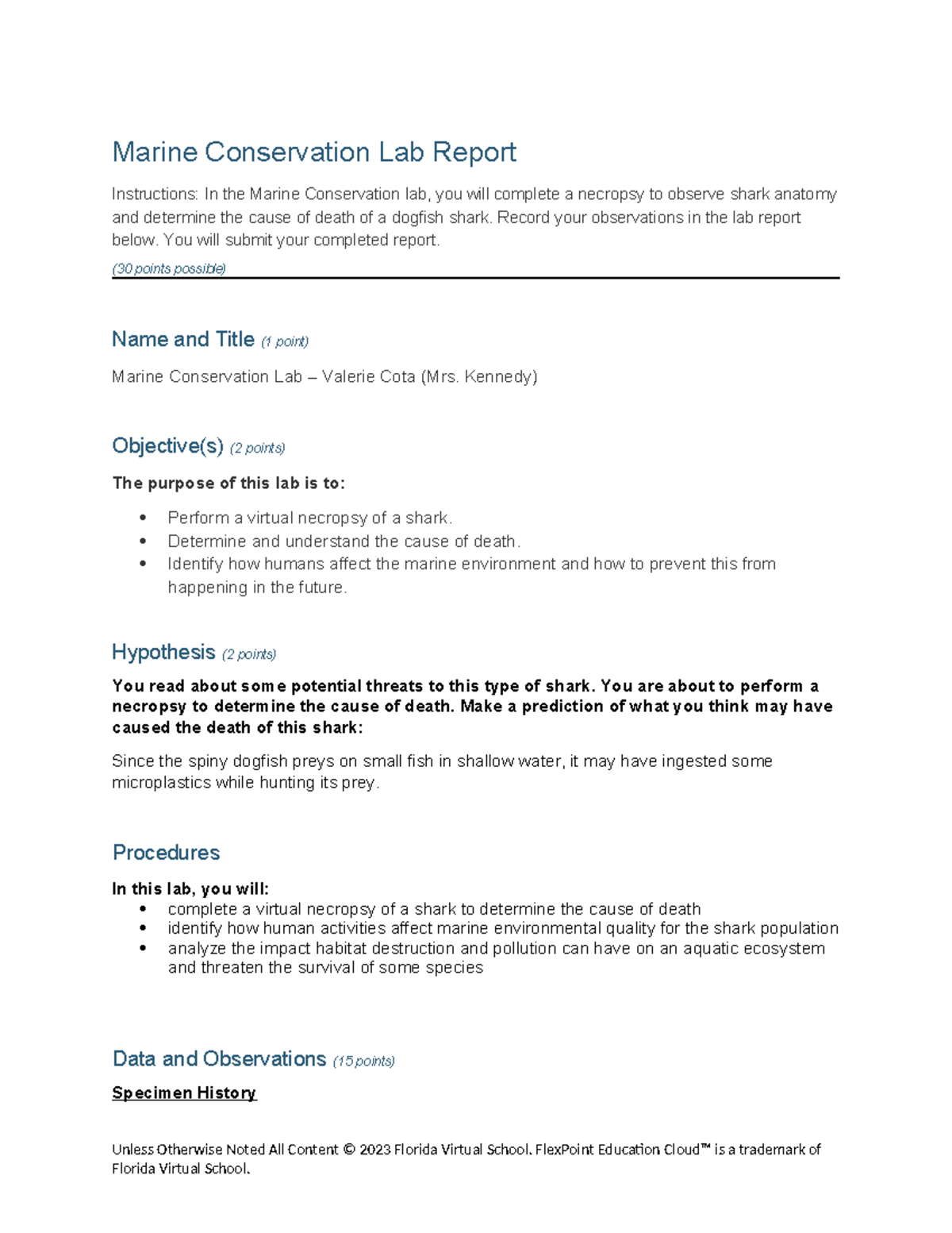 Marine Conservation Lab Report - Marine Conservation Lab Report ...