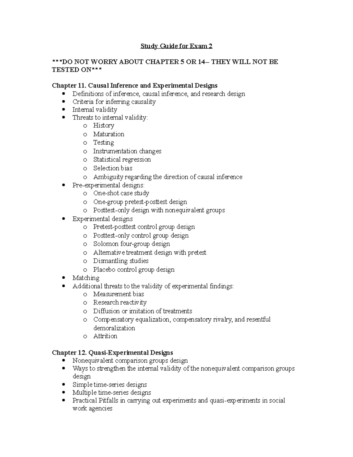 Study Guide for Exam 2 - Causal Inference and Experimental Designs ...