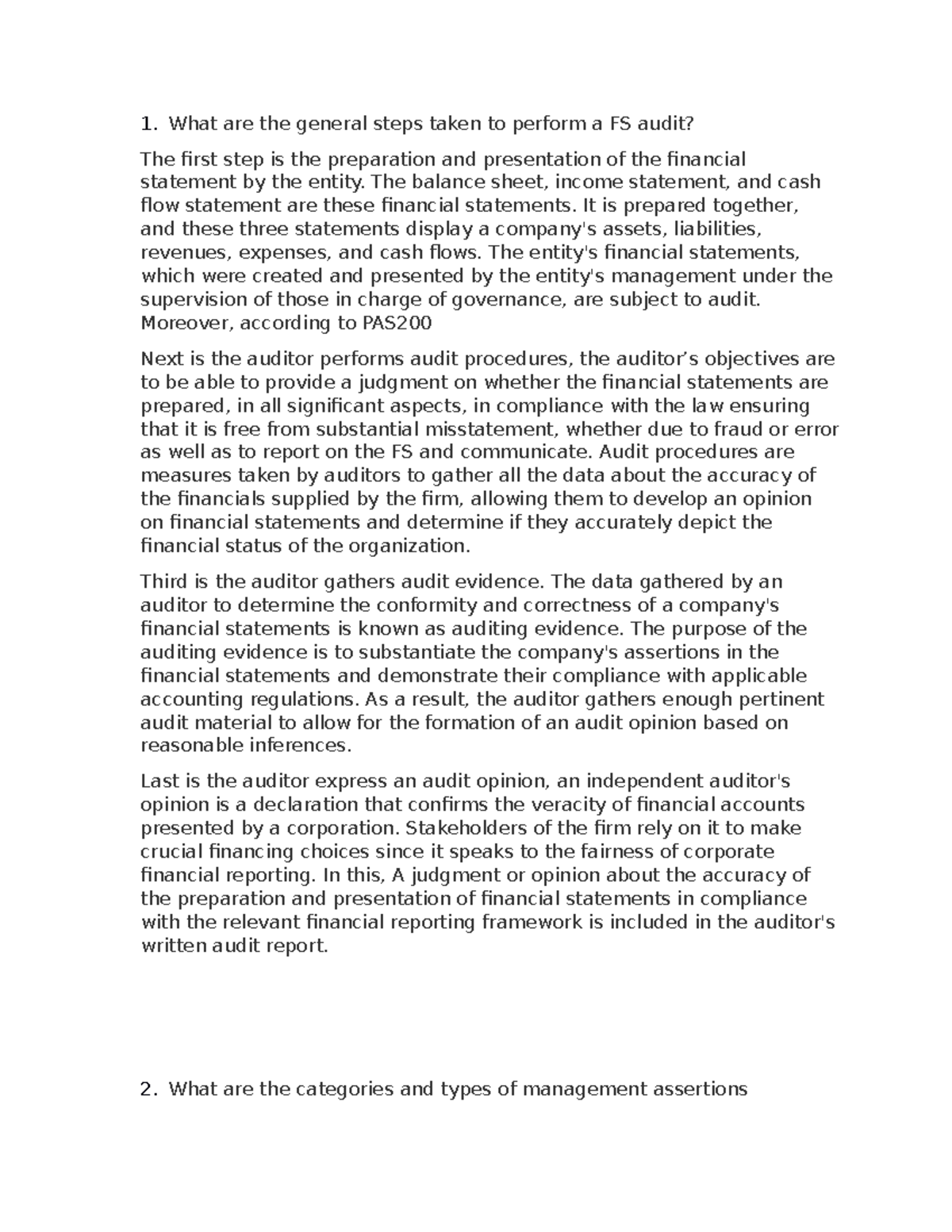 Audit 2 - None - What are the general steps taken to perform a FS audit ...