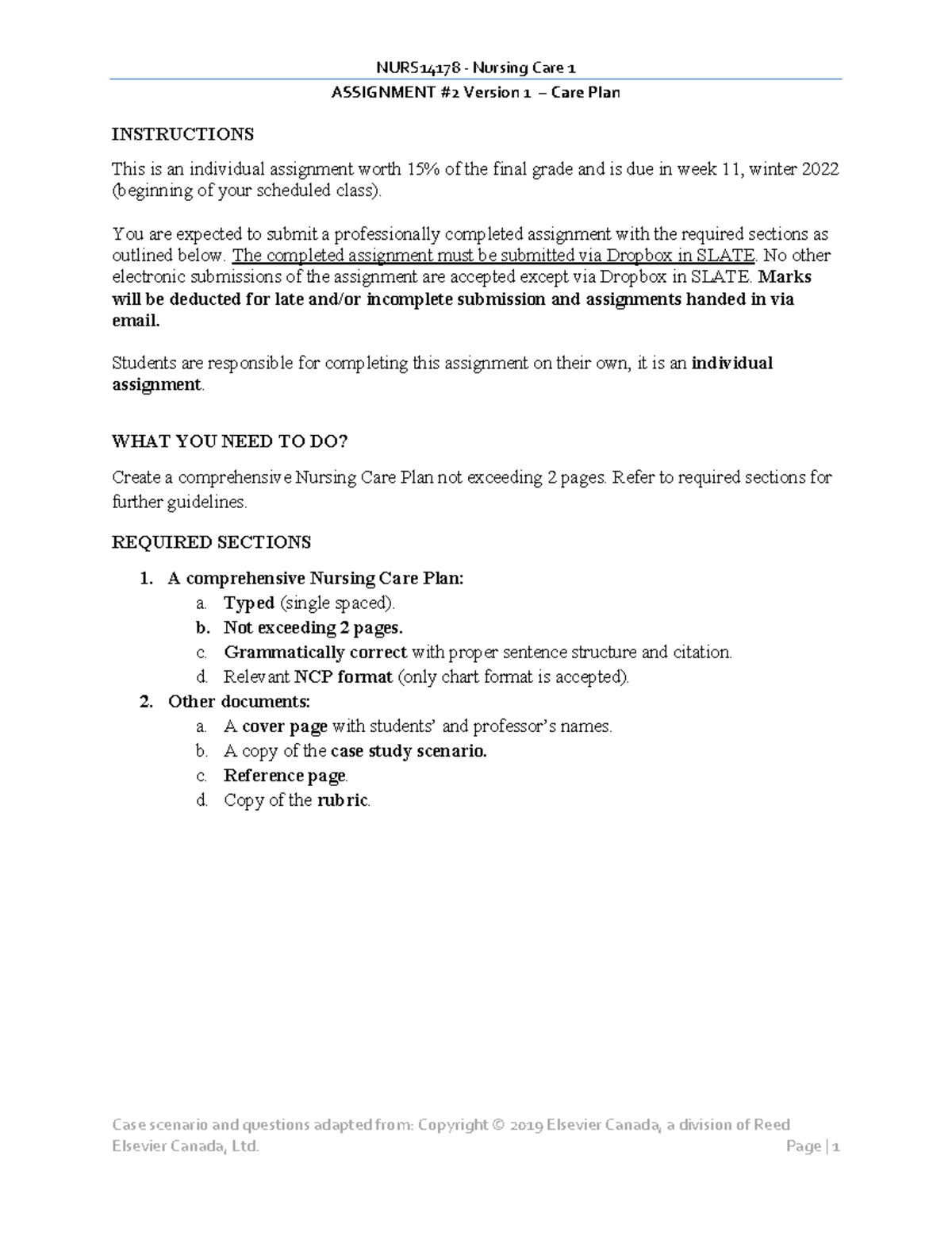 Assignment #2 V1 - Care Plan - ASSIGNMENT #2 Version 1 – Care Plan Case ...