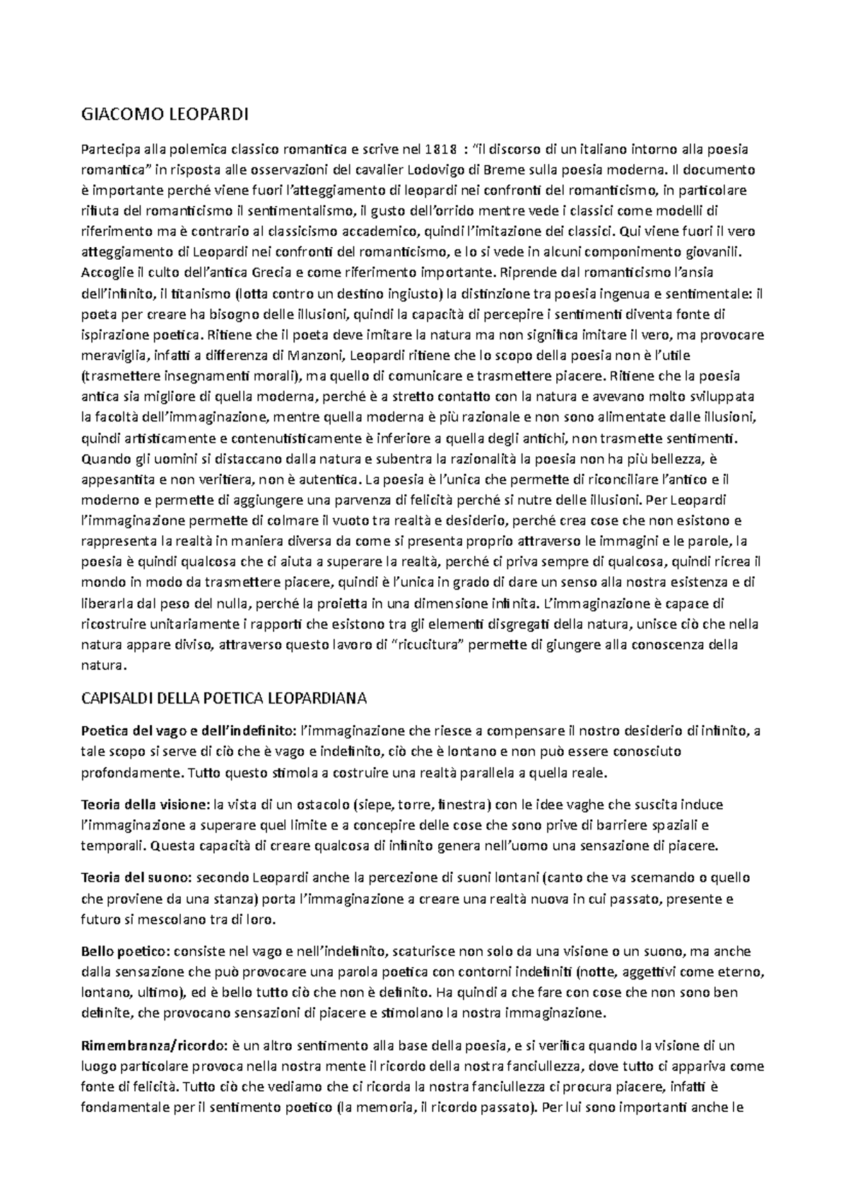 Leopardi - GIACOMO LEOPARDI Partecipa alla polemica classico romantica ...