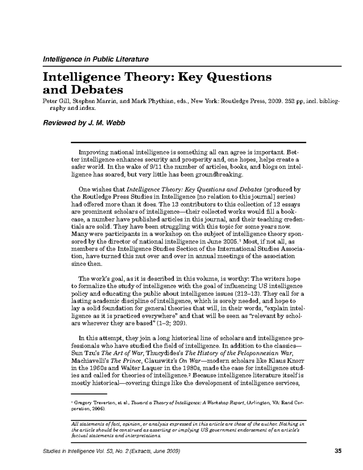 Intelligence Theory - Studies in Intelligence Vol. 53, No. 2 (Extracts ...