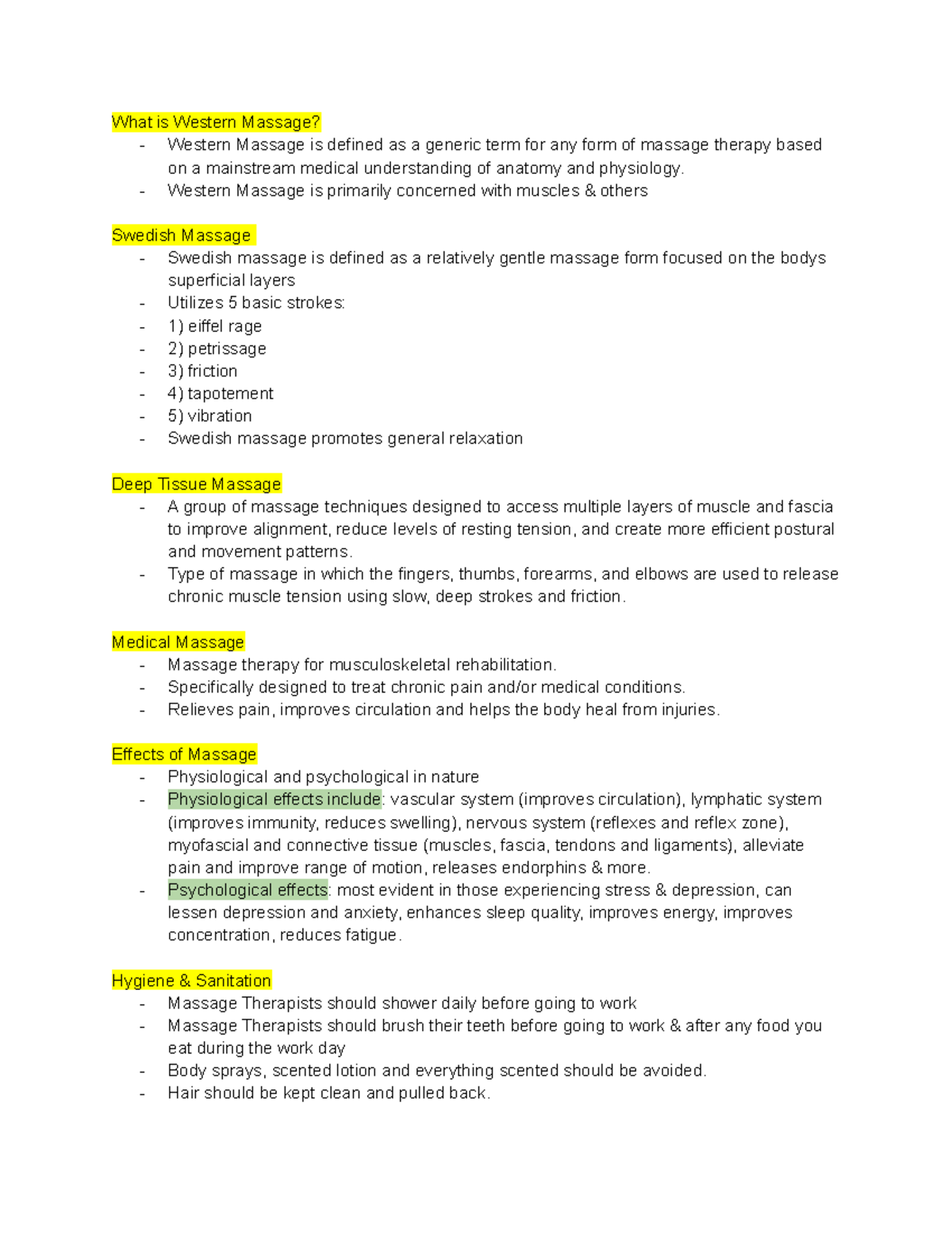Western Massage - lecture notes - What is Western Massage? - Western ...