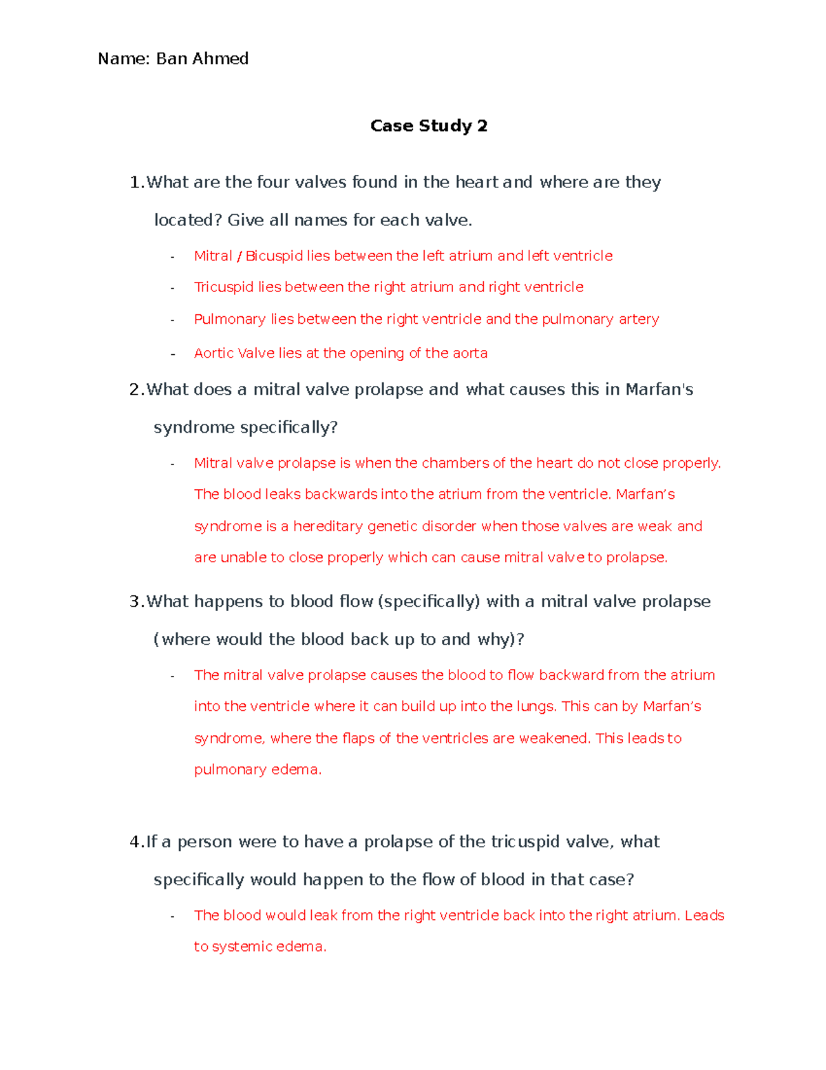 Anatomy Case Study 2 - Name: Ban Ahmed Case Study 2 1 are the four ...