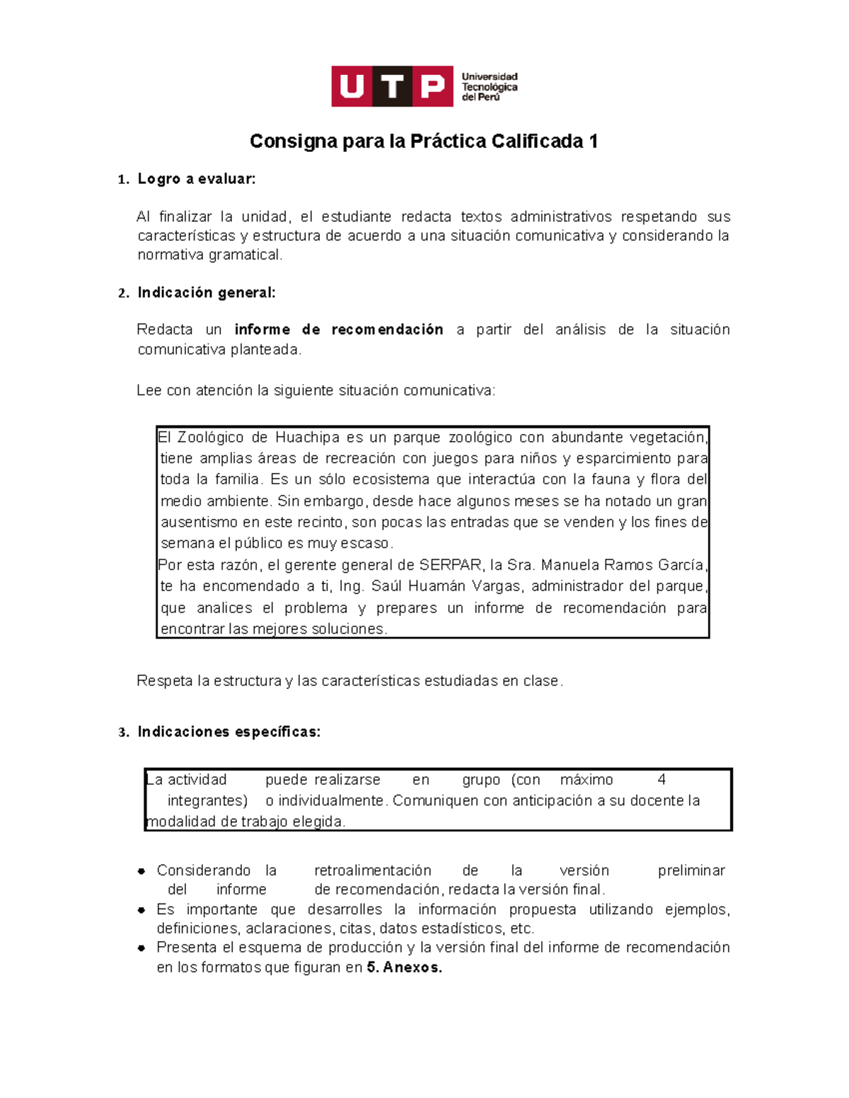 GC A16E PC1Consigna 23C2Av2 - Consigna para la Práctica Calificada 1 1. Logro a evaluar: Al ...
