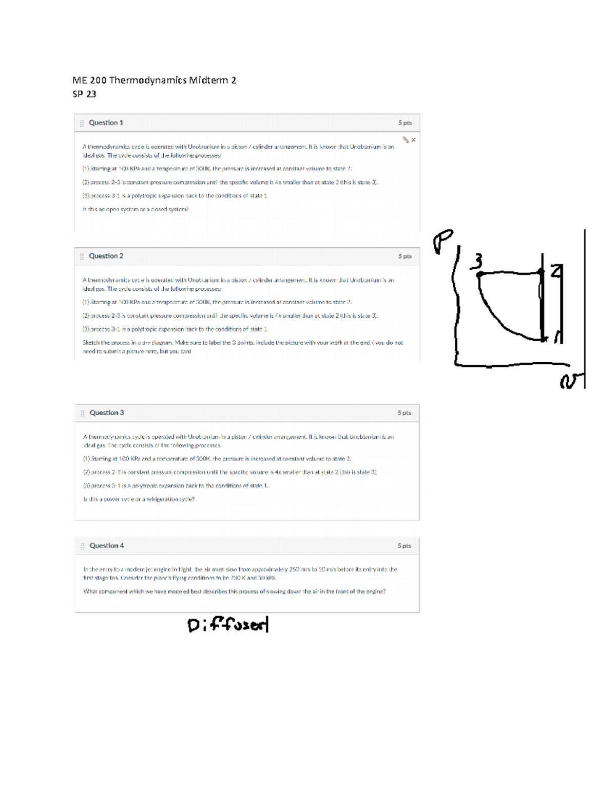 Solution exam 2 ME 200 sp 23 - ME20000 - ME 200 Thermodynamics Midterm ...