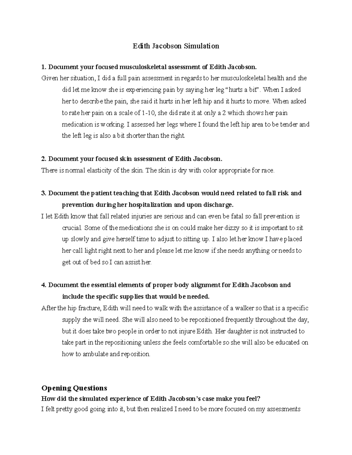 Edith Jacobson - VSIM - Edith Jacobson Simulation 1. Document your ...
