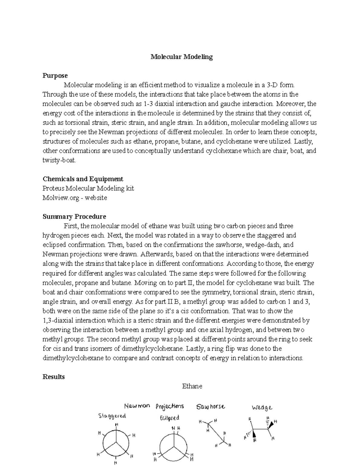Molecular Modeling Lab Report - Molecular Modeling Purpose Molecular ...