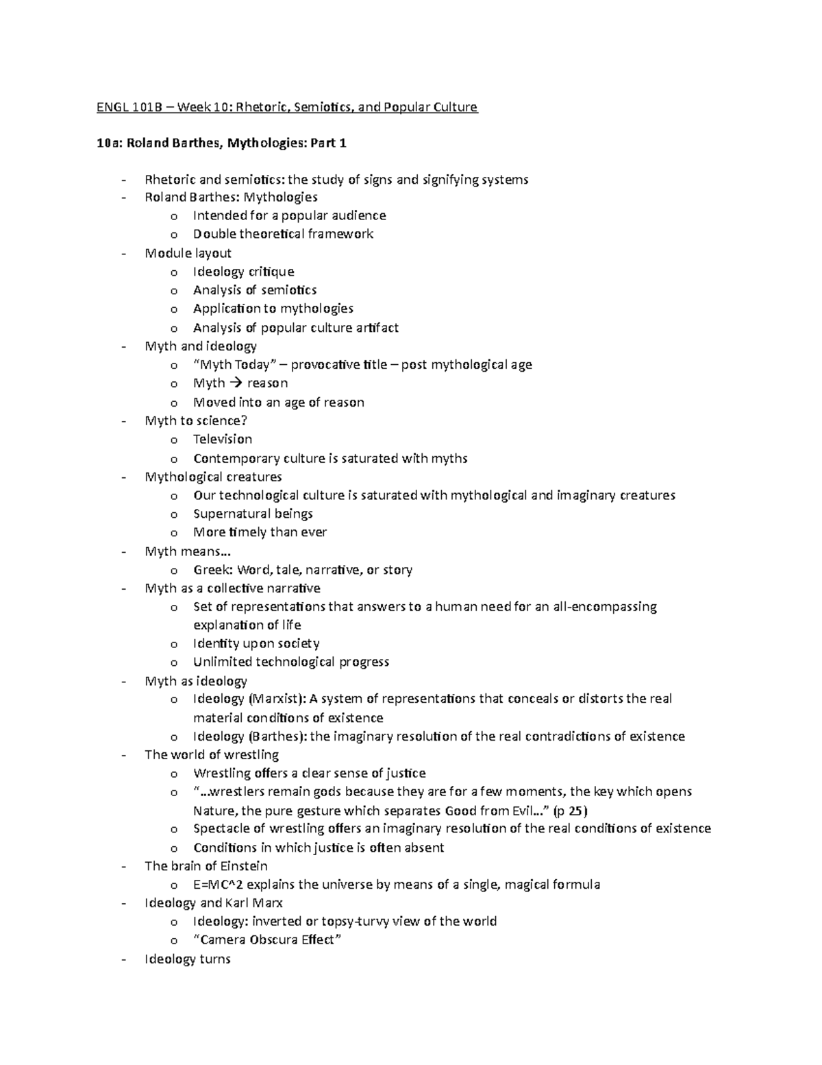 Week 10 - Lecture notes 10 - ENGL 101B Week 10: Rhetoric, Semiotics ...