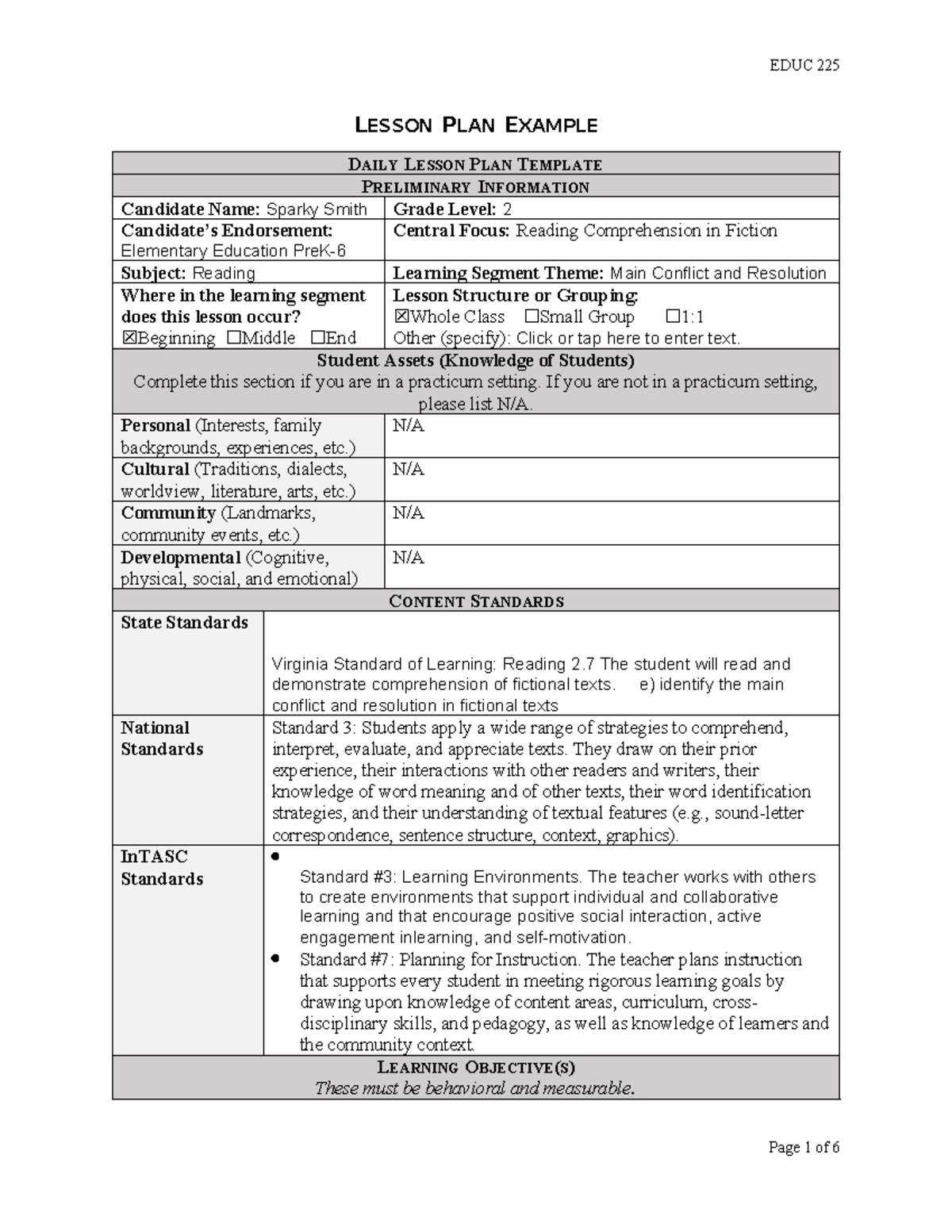 Lesson Plan Example - not sure what to do - LESSON PLAN EXAMPLE DAILY ...