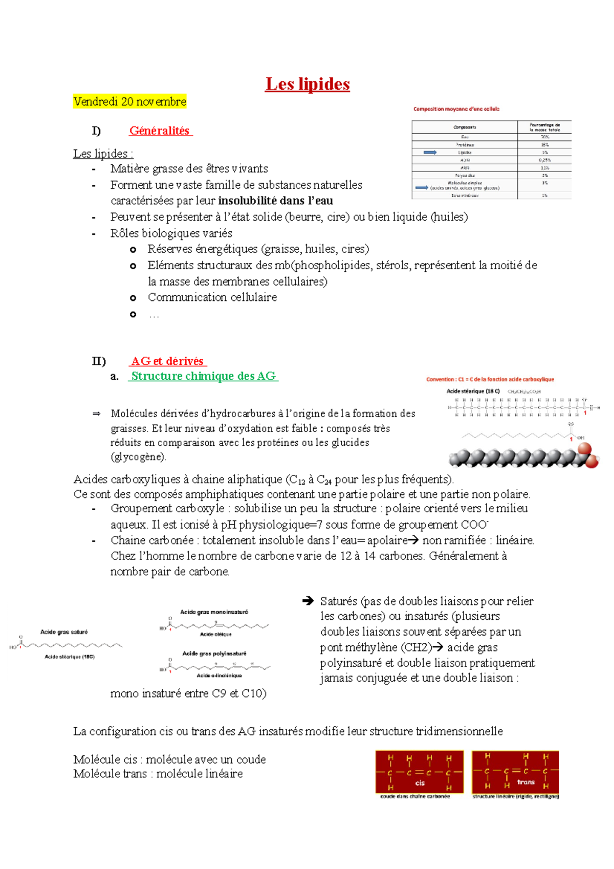 Les lipides biochimie - Les lipides Vendredi 20 novembre I) Généralités ...