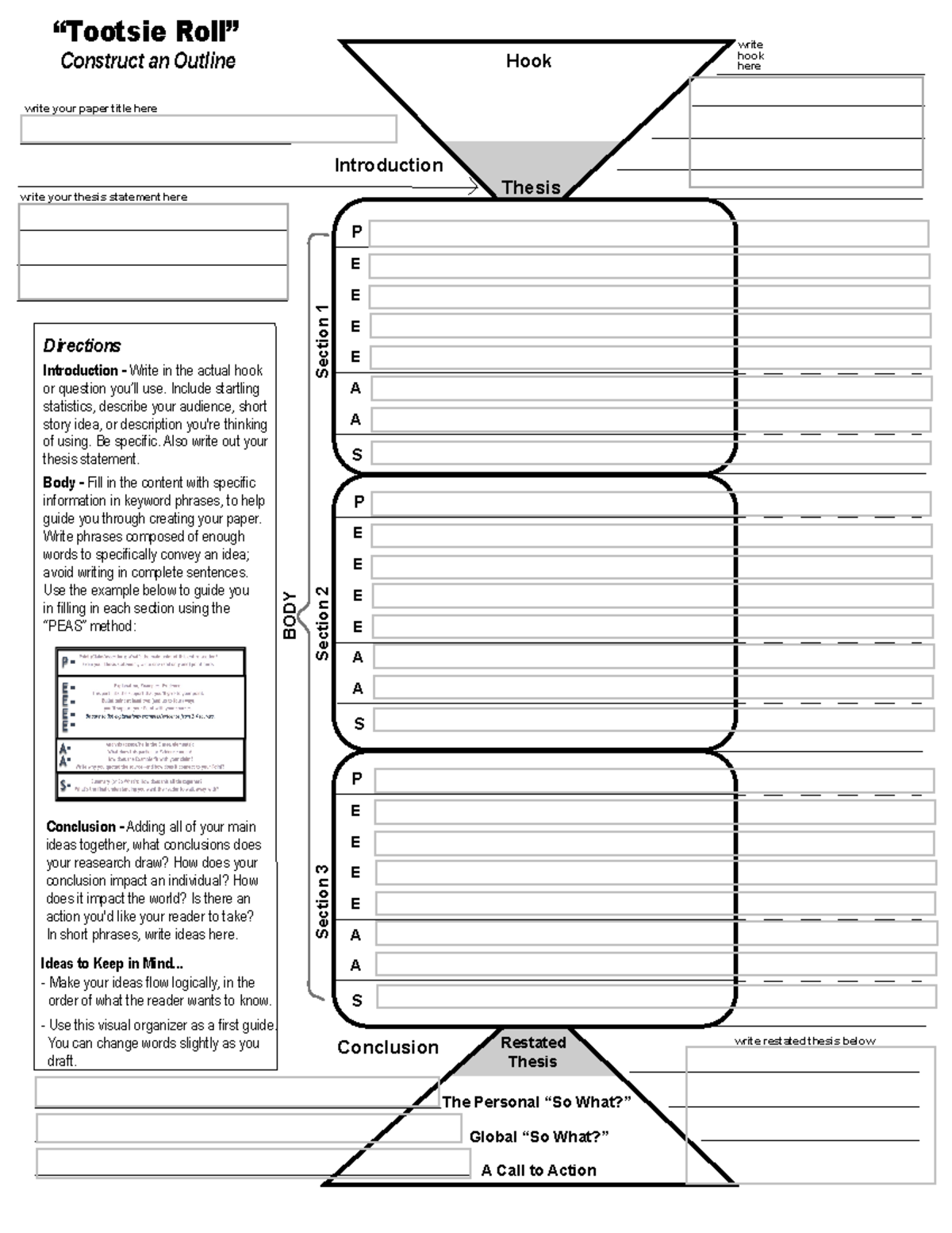 C Graphic Outline Template - “Tootsie Roll” Construct an Outline ...