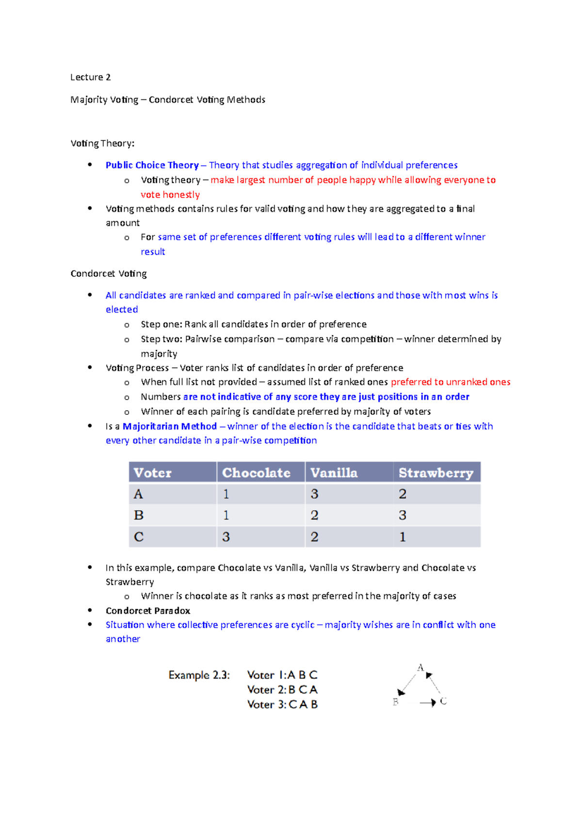 Lecture 2 Notes - Lecture 2 Majority Voting – Condorcet Voting Methods ...