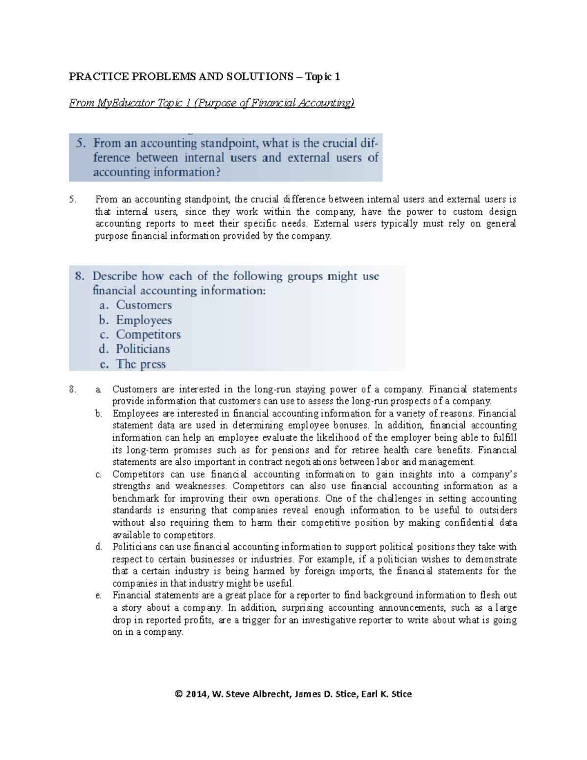 Topic 01Practice Problems and Solutions Purpose of Financial Accounting ...