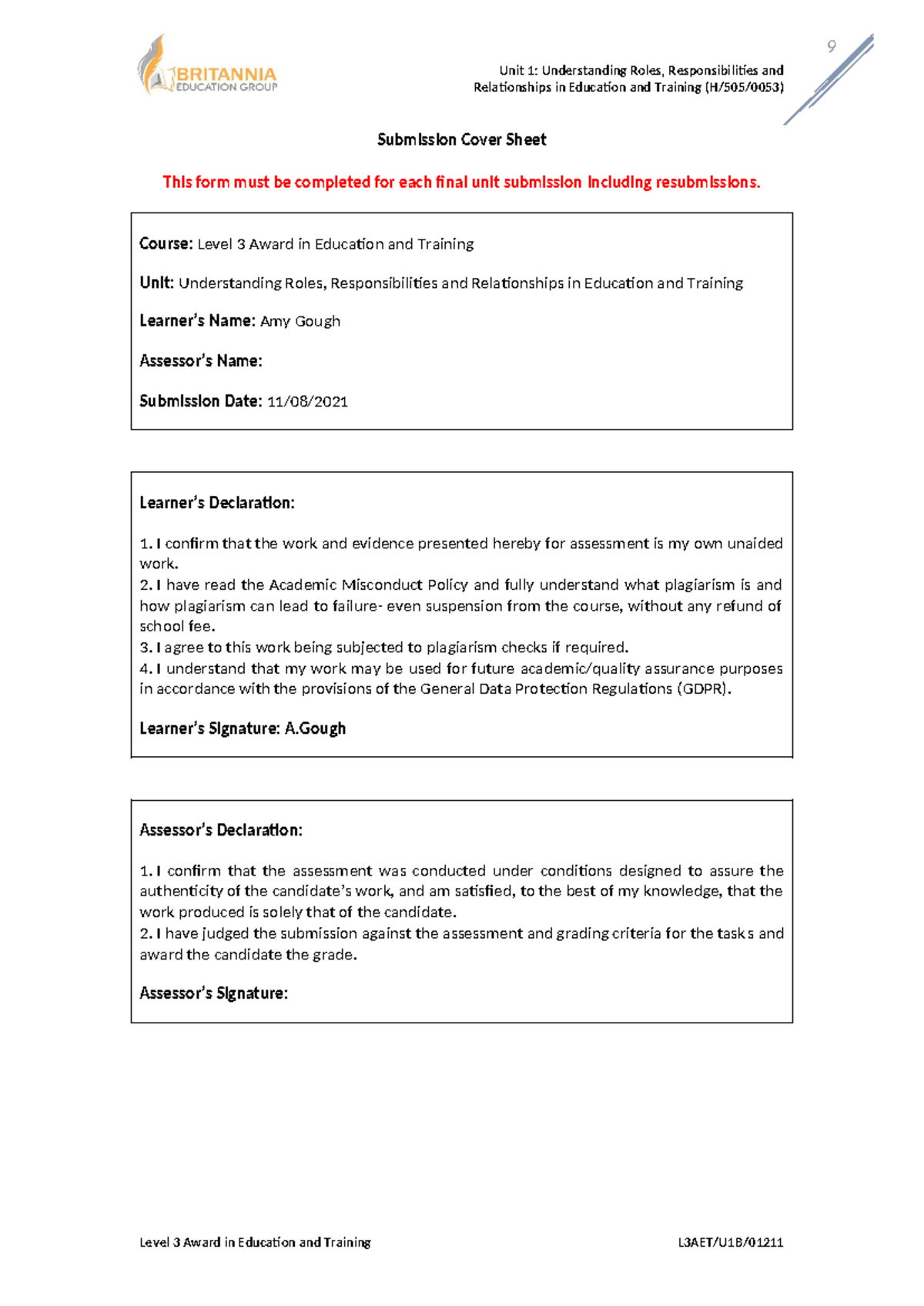 Unit 1 Education - Unit 1: Understanding Roles, Responsibilities and ...