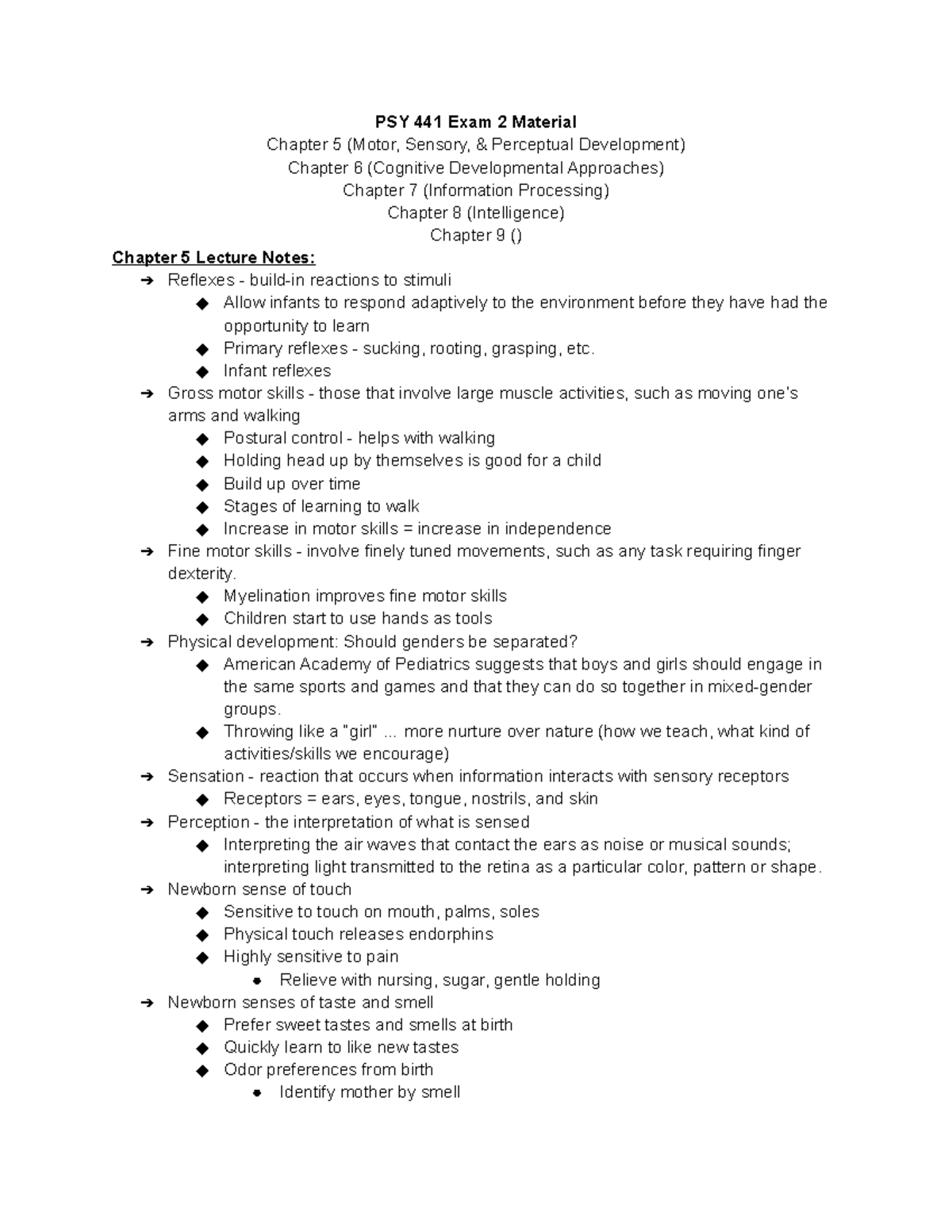 PSY 441 Child Dev. Exam 2 Material - PSY 441 Exam 2 Material Chapter 5 ...