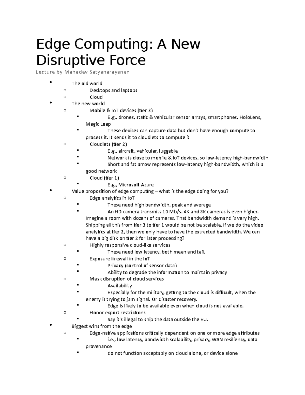 Edge Computing - Guest Lecture - Edge Computing: A New Disruptive Force Lecture by Mahadev - Studocu