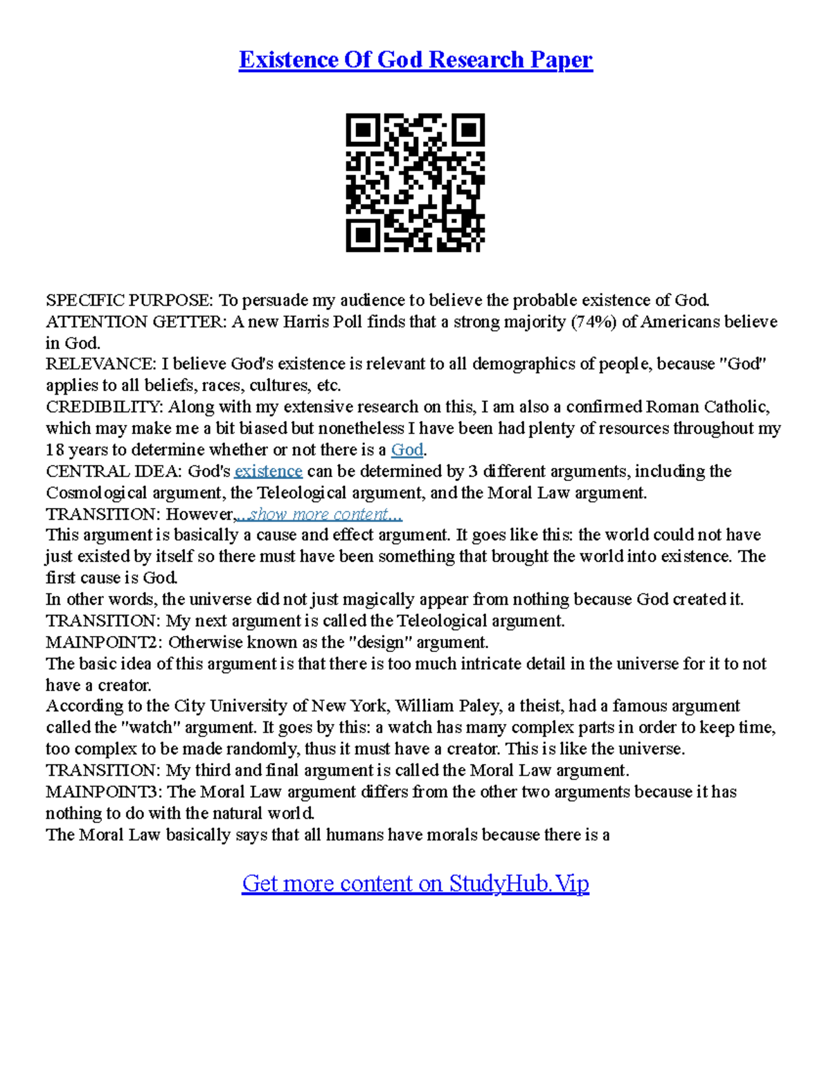 Essay On The Existence Of God - Existence Of God Research Paper ...