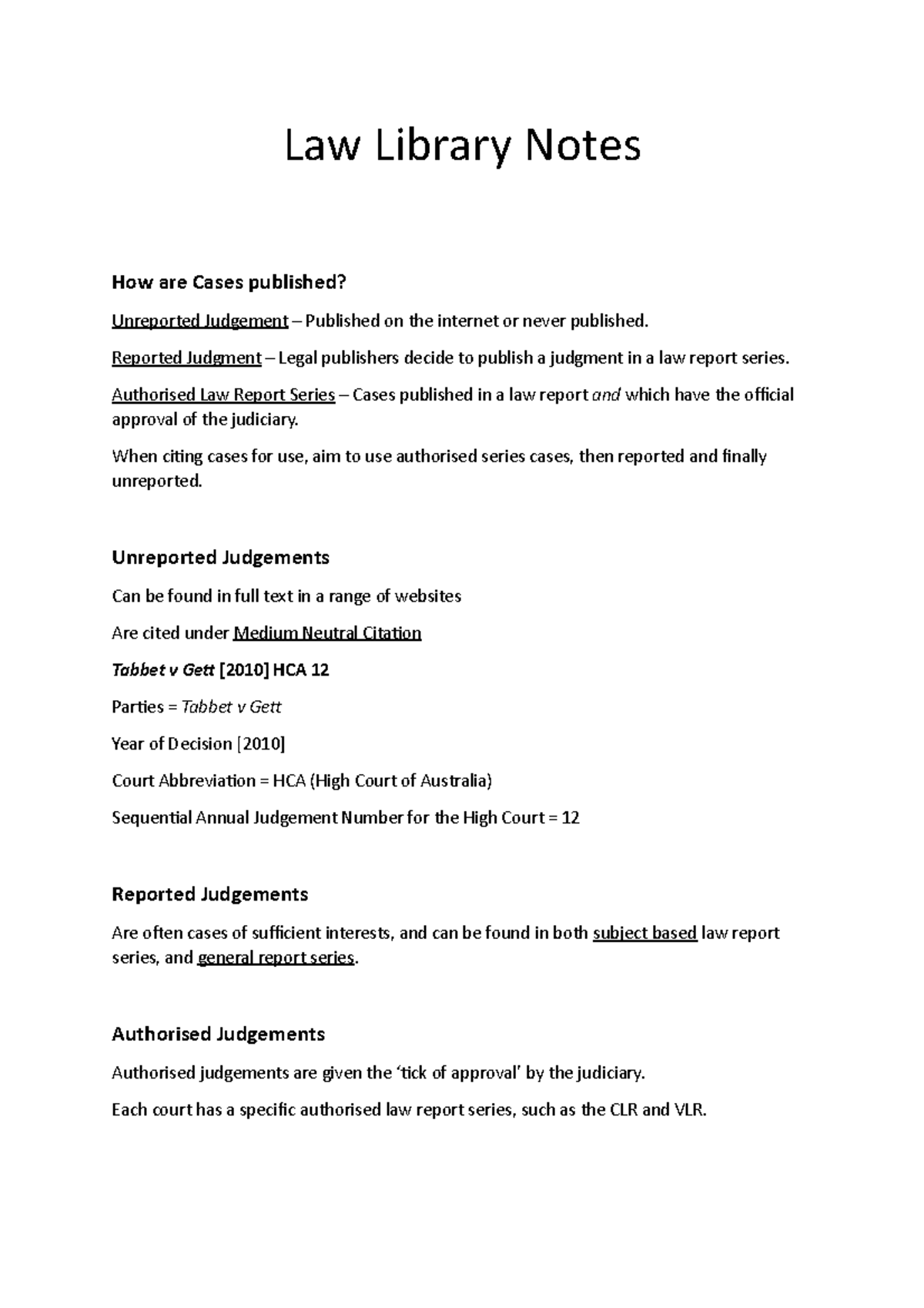 Law Library Notes - Law Library Notes How are Cases published ...