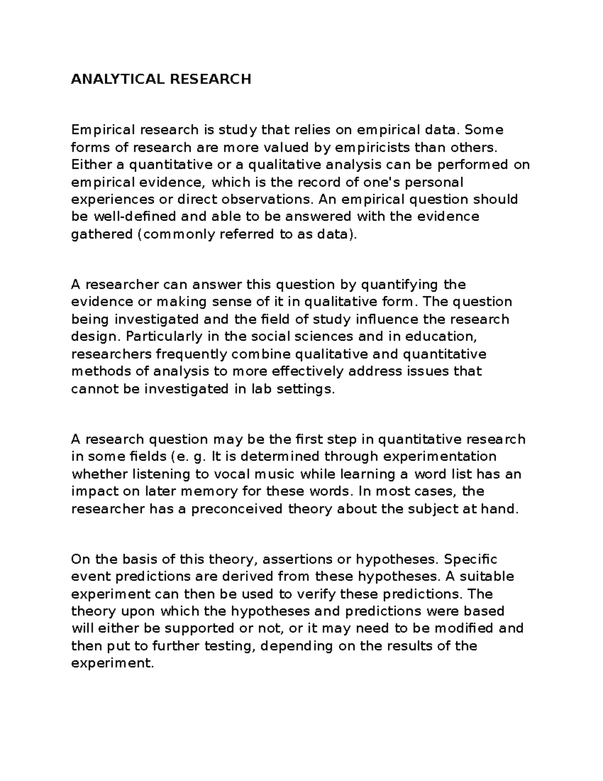 Analytical Research - ANALYTICAL RESEARCH Empirical research is study ...