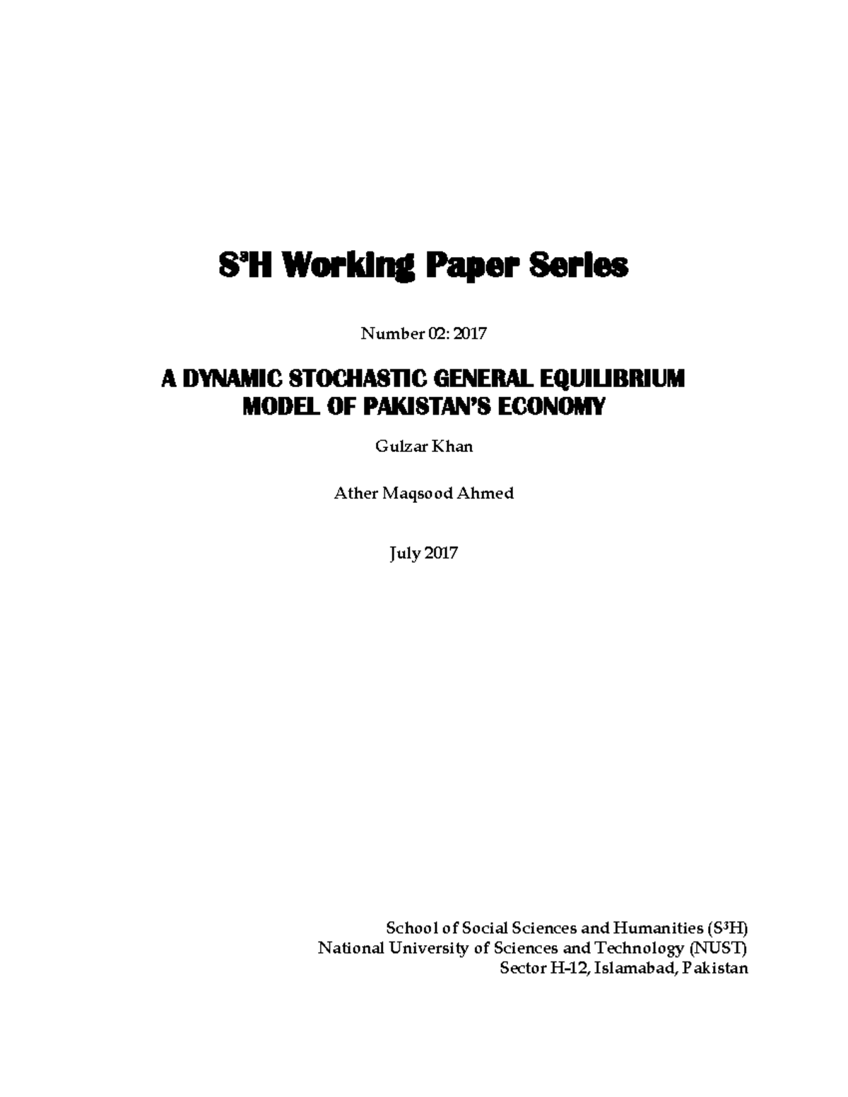 Gulzar Khan-1W - S3H Working Paper Series A DYNAMIC STOCHASTIC GENERAL ...