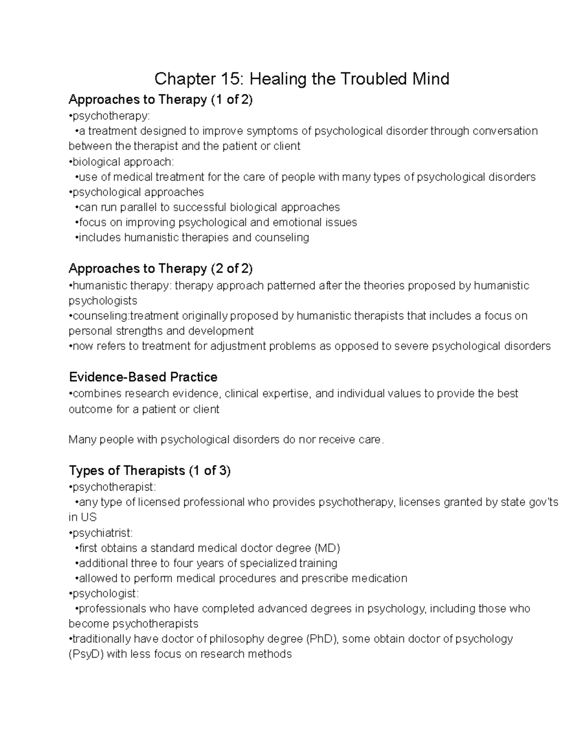 Gen psych healing the troubled mind - Chapter 15: Healing the Troubled Mind Approaches to ...