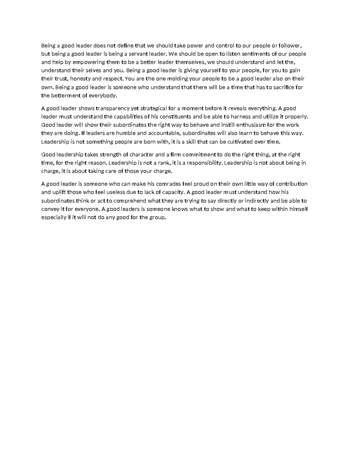 GEC102 - Informative Speech (Leadership) - Being a good leader does not ...