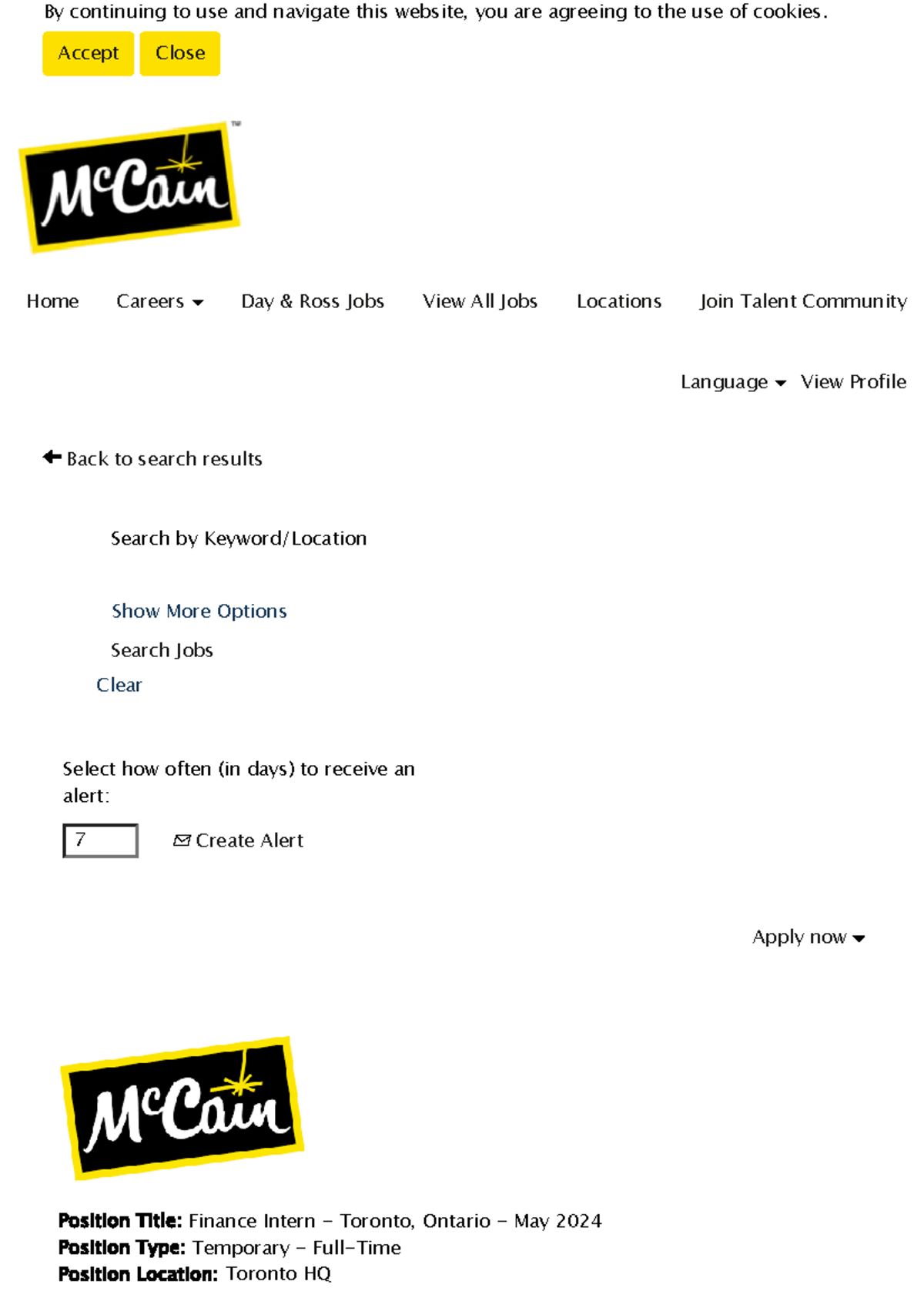 Mc Cain Finance Intern- May 2024 job posting - View Profile By ...