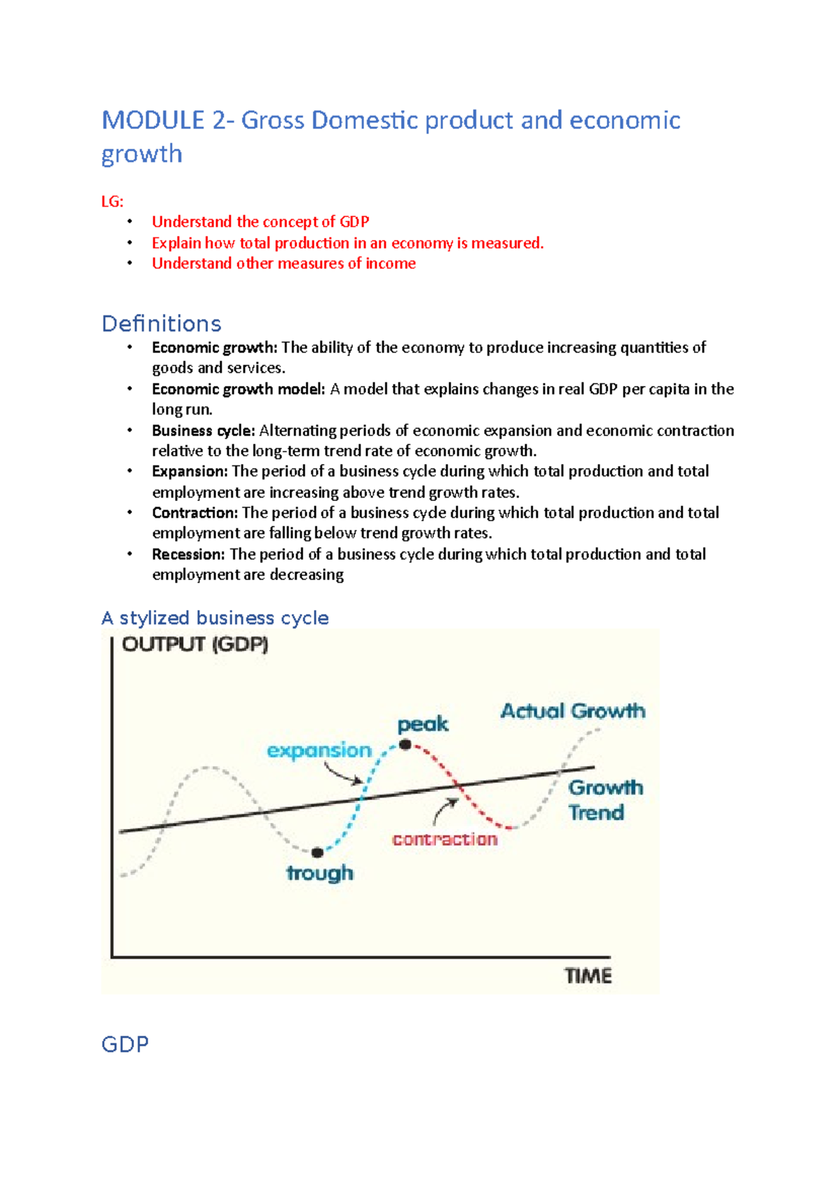 Module 2- Gross Domestic product and economic growth - MODULE 2- Gross ...