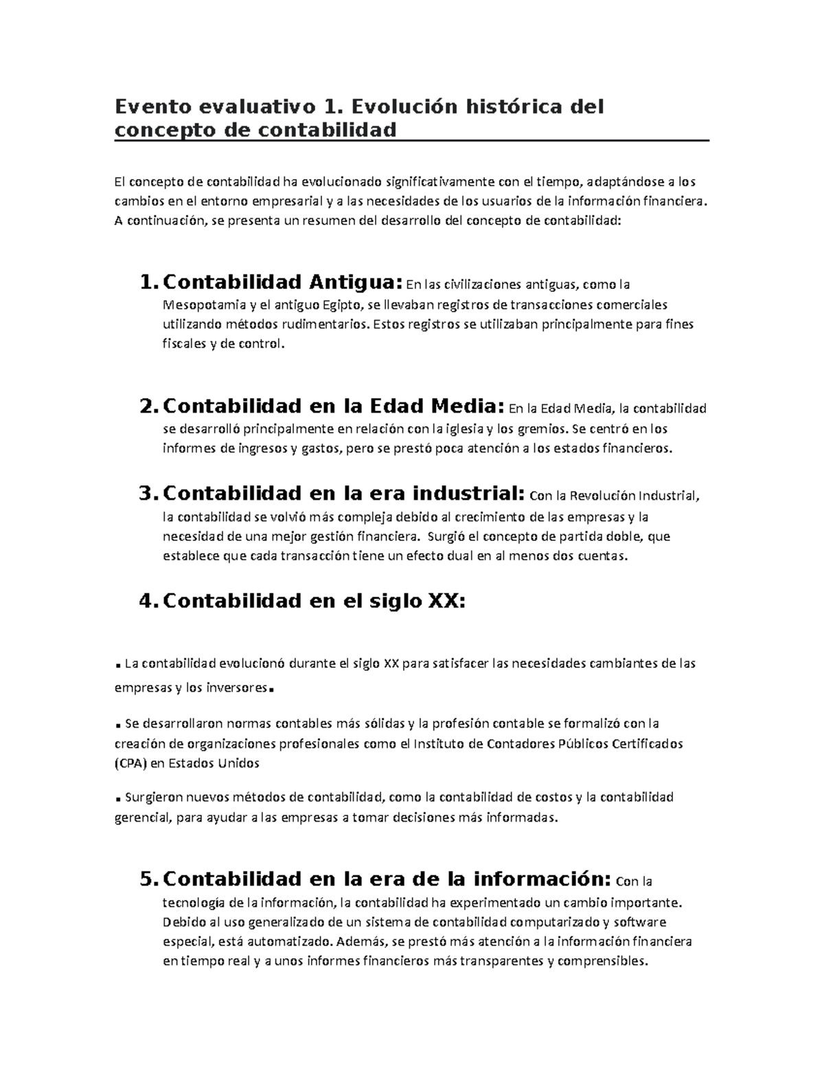 Evento evaluativo 1 - wdwdw - Evento evaluativo 1. Evolución histórica ...