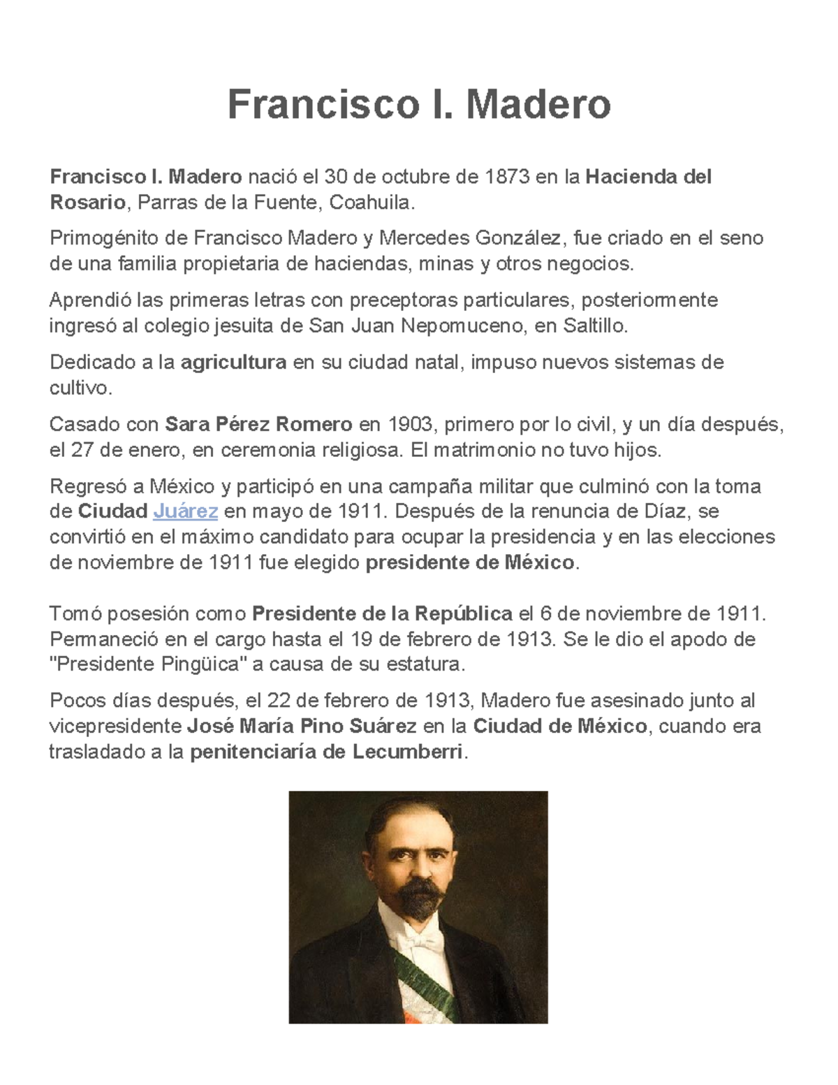 Biografias-HM - Francisco I. Madero Francisco I. Madero nació el 30 de ...