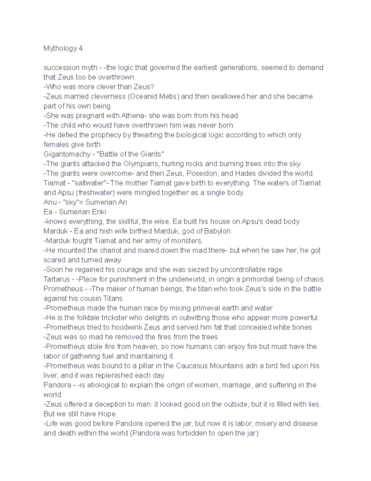 Mythology 4 - Lecture notes 4 - Mythology 4 succession myth -the logic ...