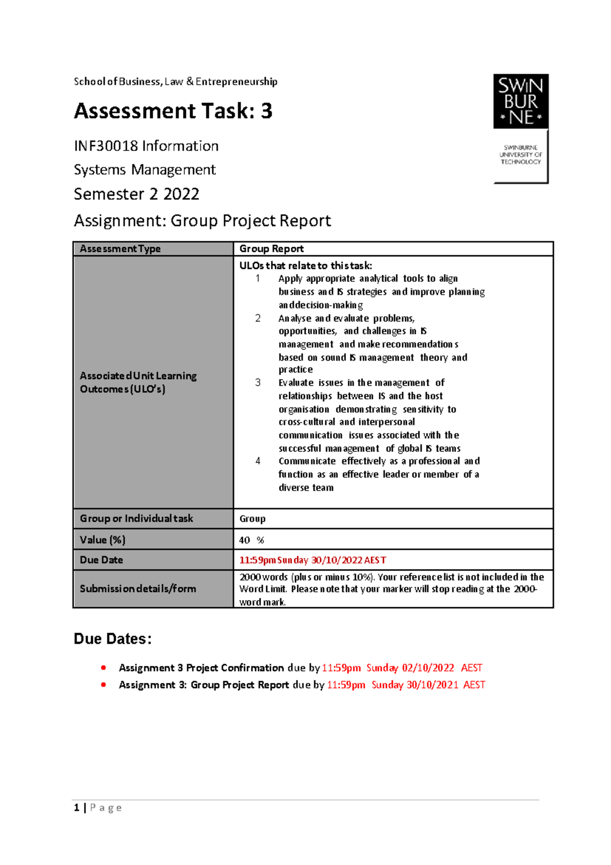 INF30018 S2 2022 Assessment 3 Guidelines for Group Project Report-1-1 ...