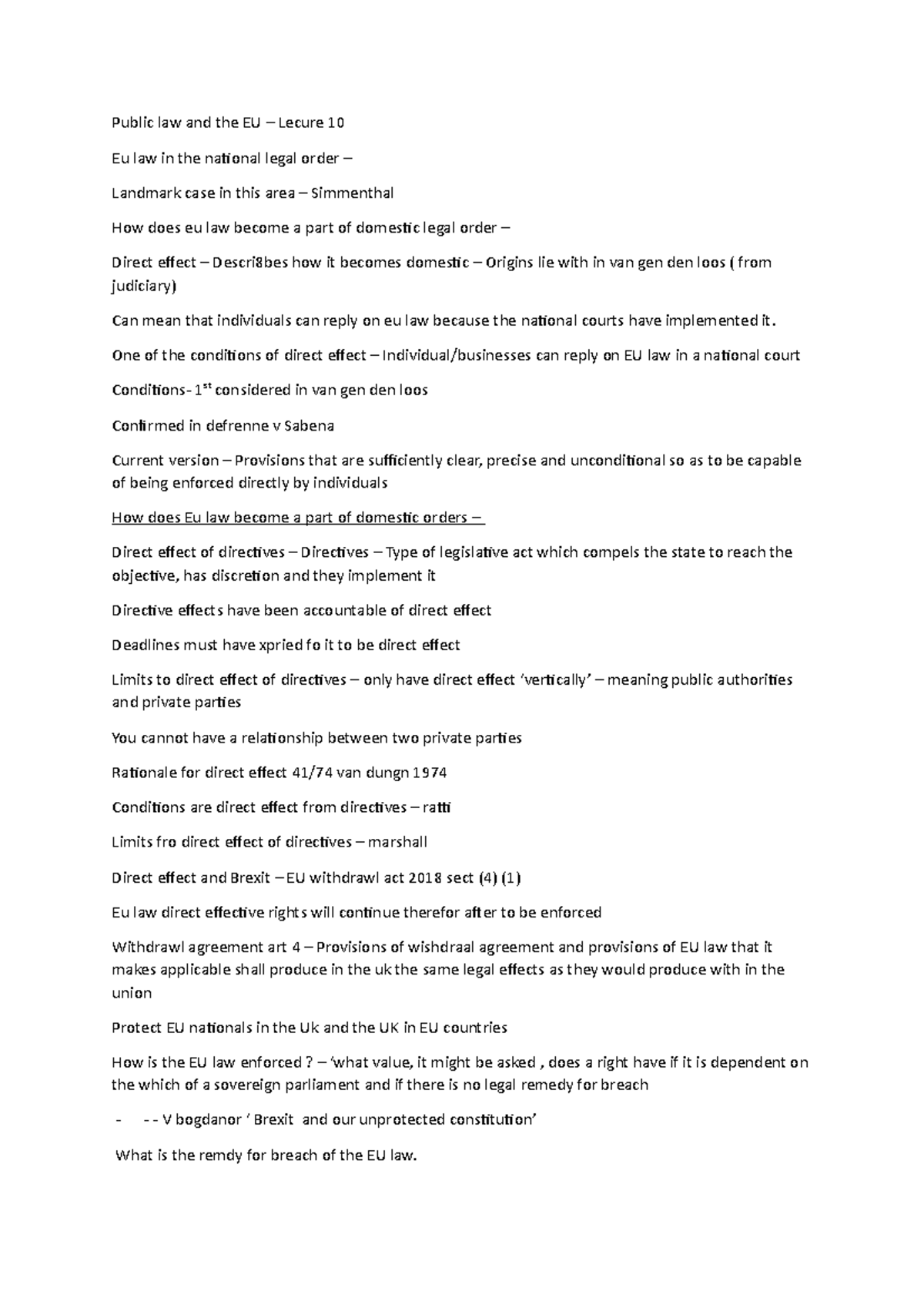 Lecture 10 Cjeu Public Law And The Eu Lecure 10 Eu Law In The National Legal Order