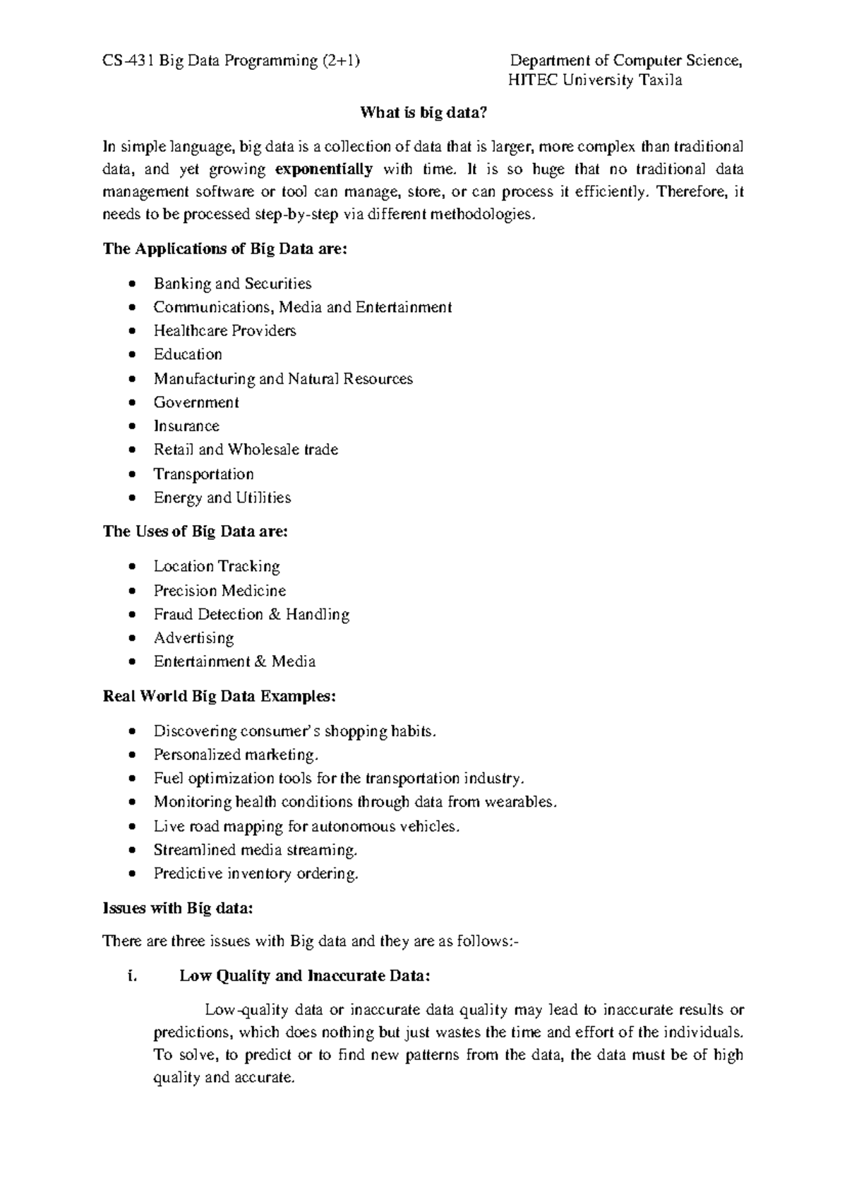 What Is Big Data Big Data Introduction Hadoop Hitec University Taxila What Is Big Data In 