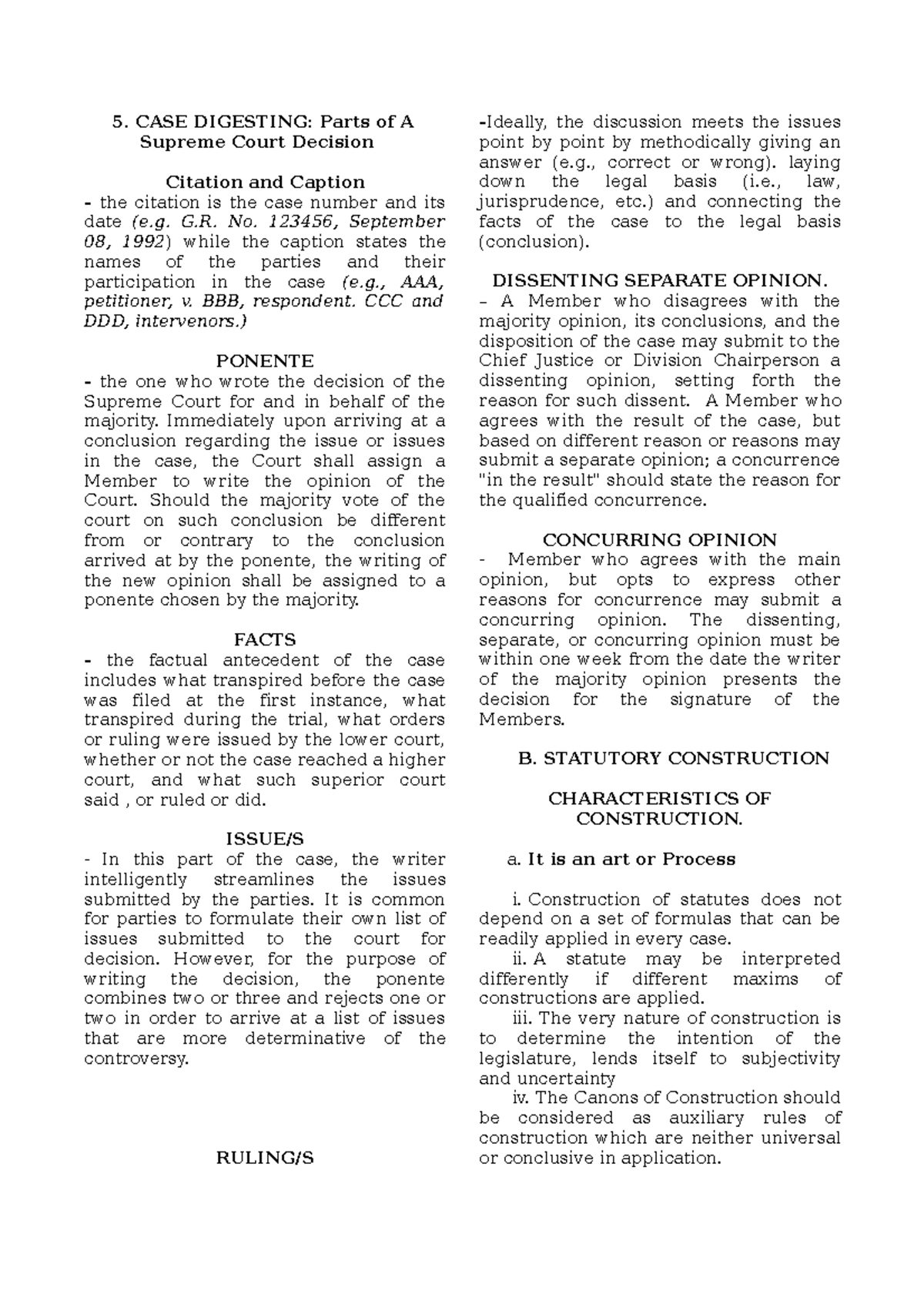 Statcon Reviewer - Notes - CASE DIGESTING: Parts of A Supreme Court ...