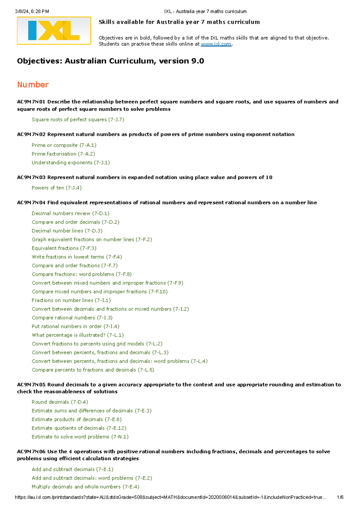 Year 7 maths curriculum - Skills available for Australia year 7 maths ...