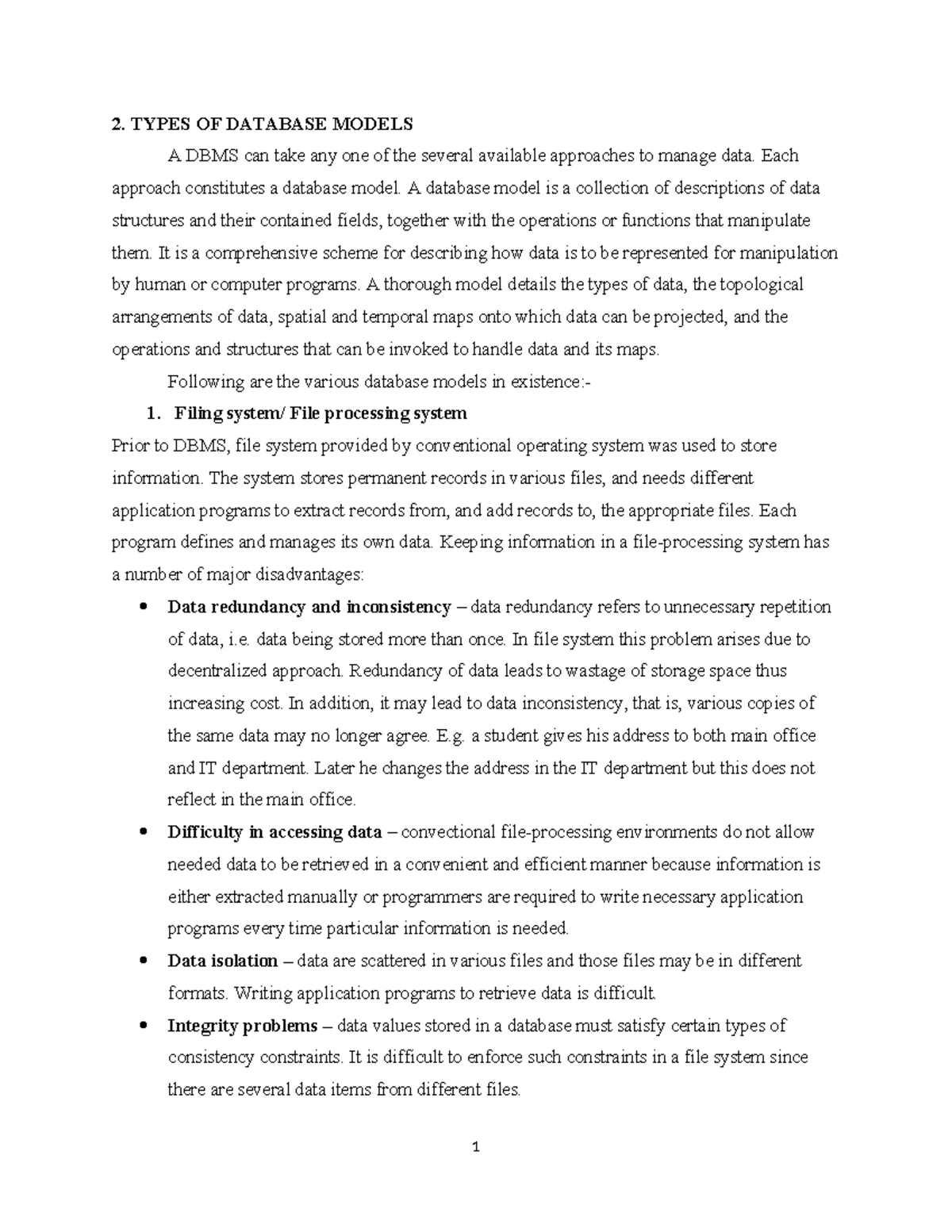 2. Types of Database models - 2. TYPES OF DATABASE MODELS A DBMS can ...