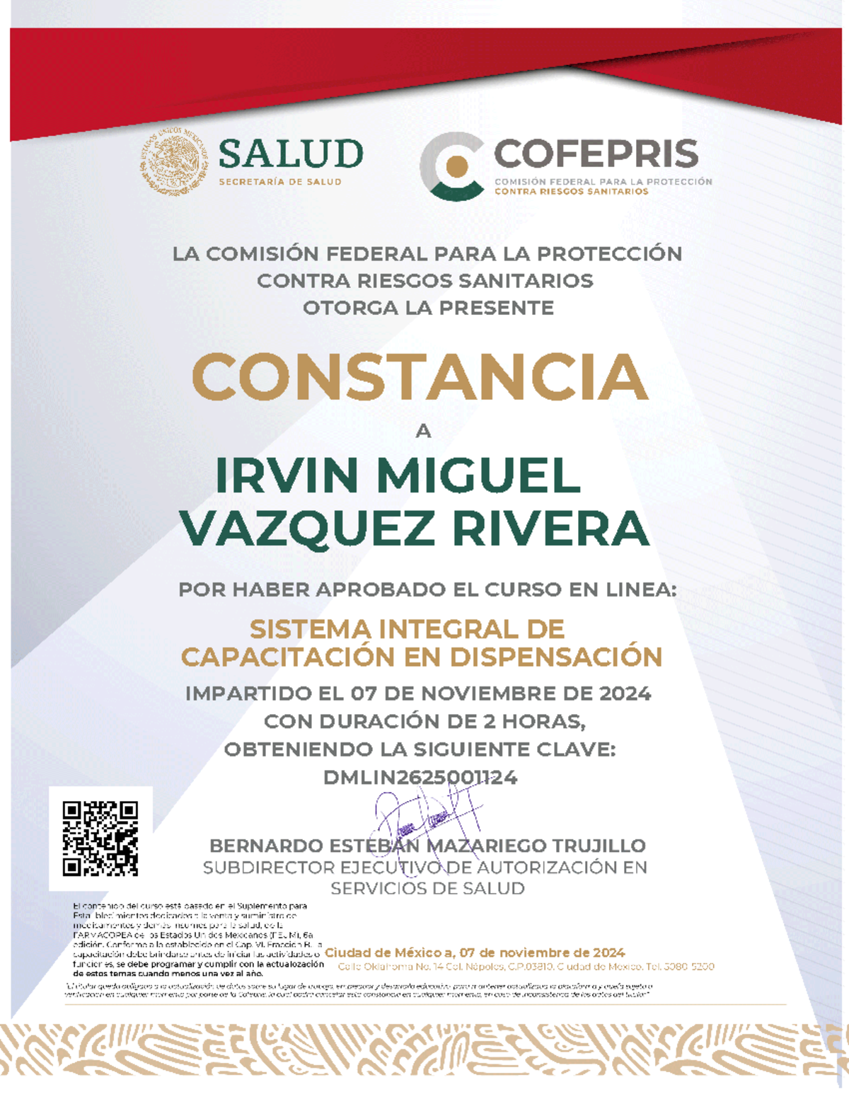 Constancia- Sicad - Farmacia I - LA COMISIÓN FEDERAL PARA LA PROTECCIÓN CONTRA RIESGOS ...